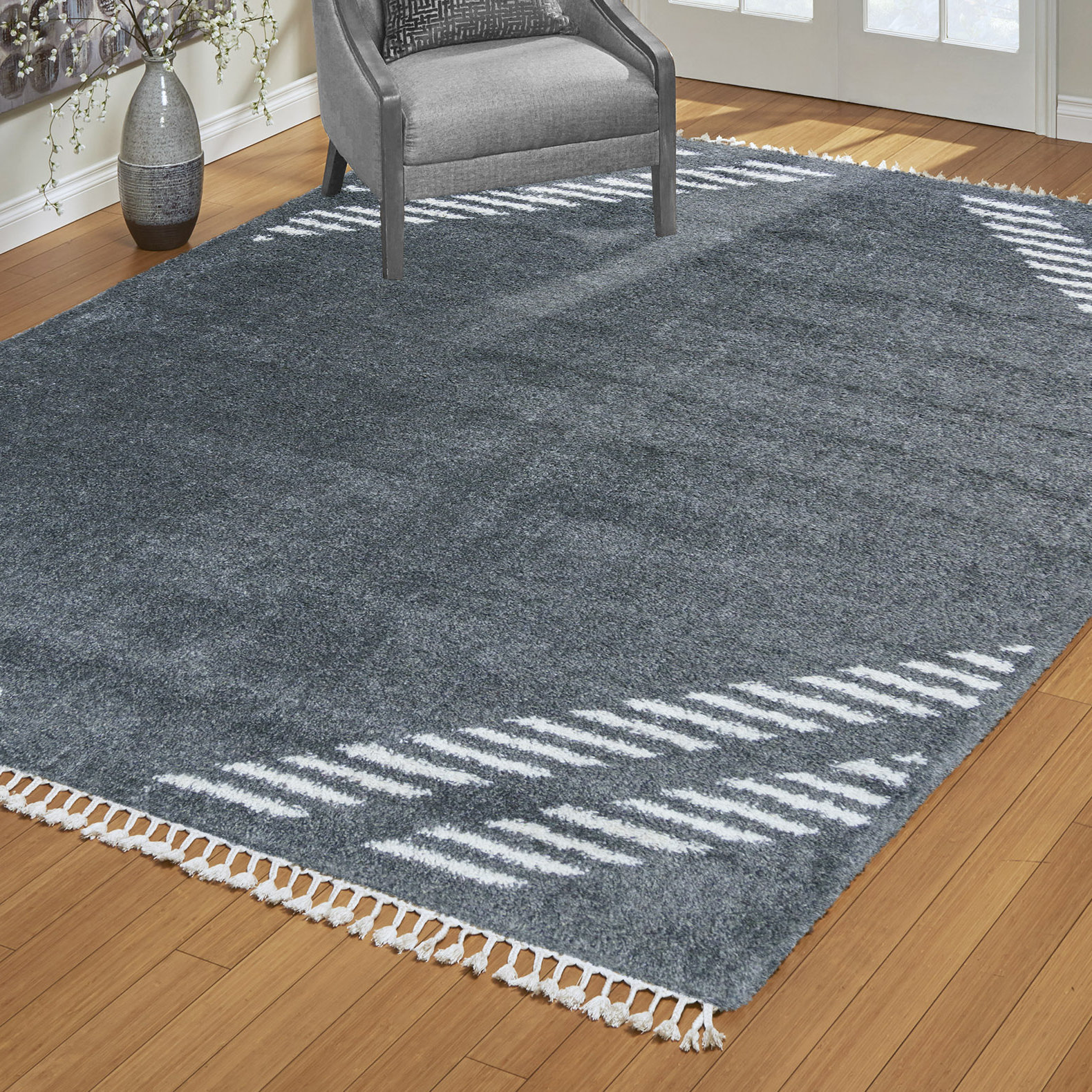 Dakota Fields Limmet Bristow Charcoal Gray/Ivory Plush Modern Shag Area ...