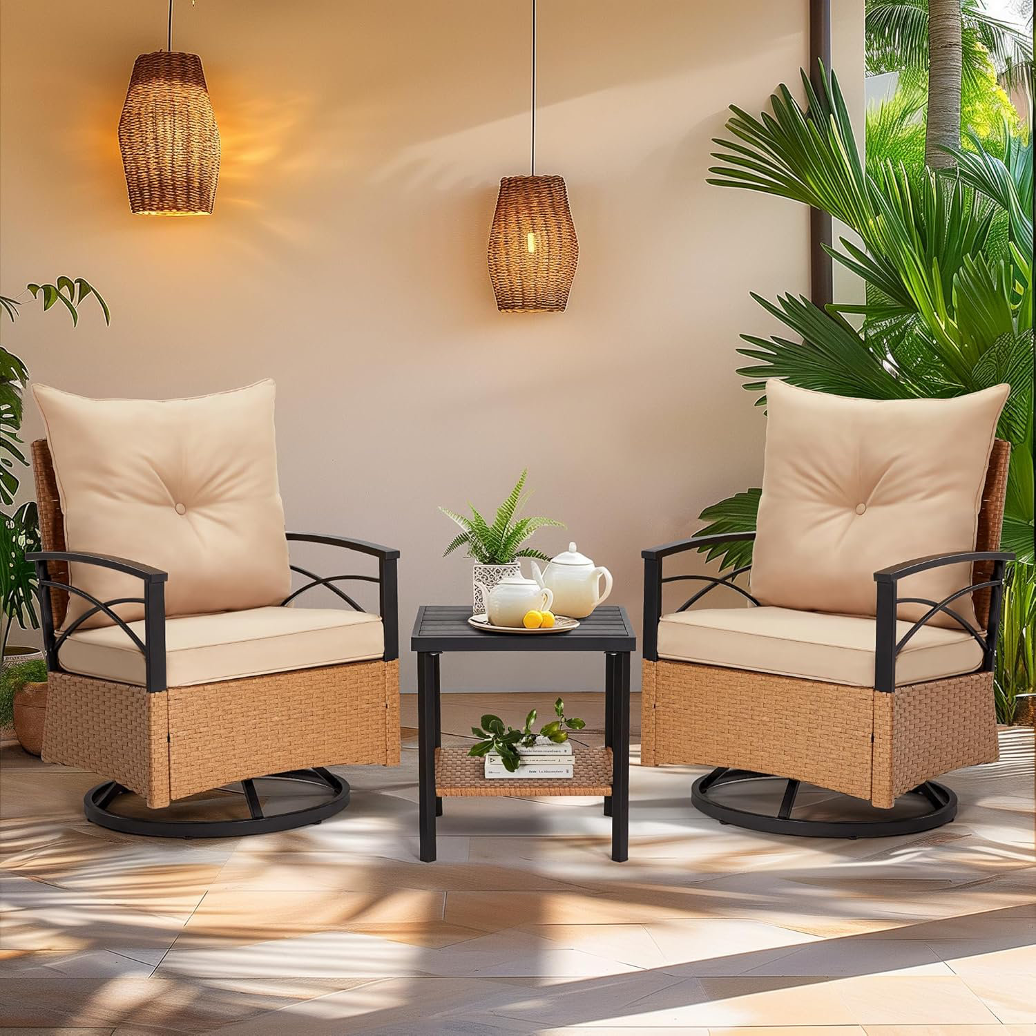 Lark Manor™ 3-Piece Patio Set: 2 spacious swivel rockers with thick ...
