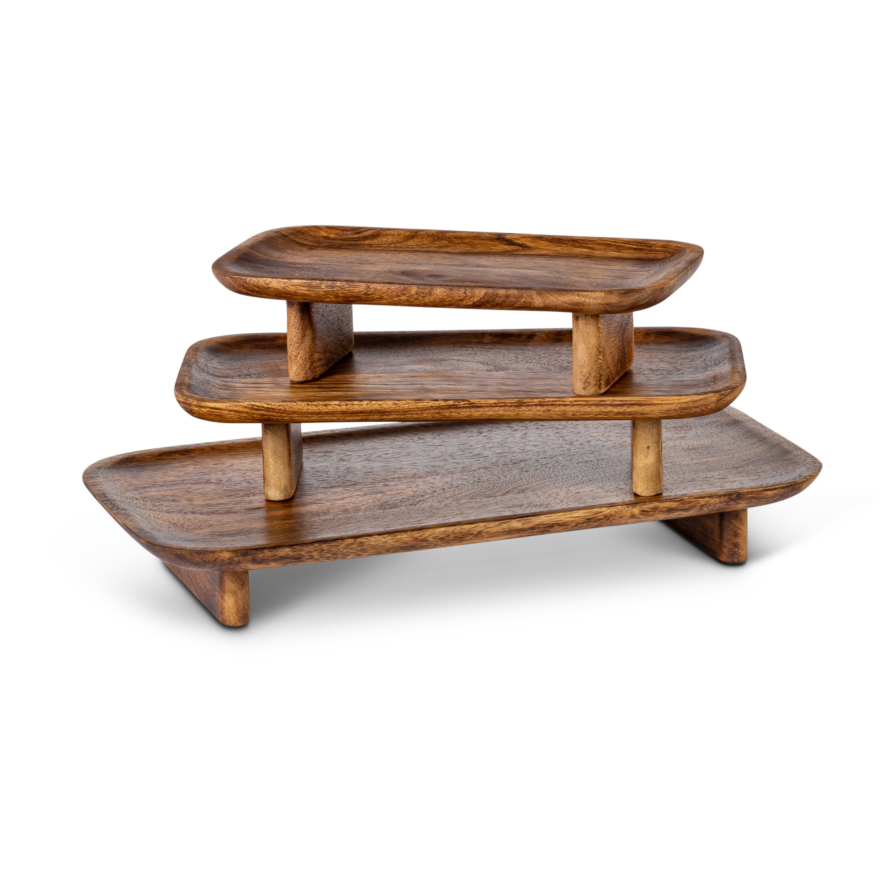 Latitude Run® Set Of Three Elevated Mango Wood Serving Trays | Wayfair