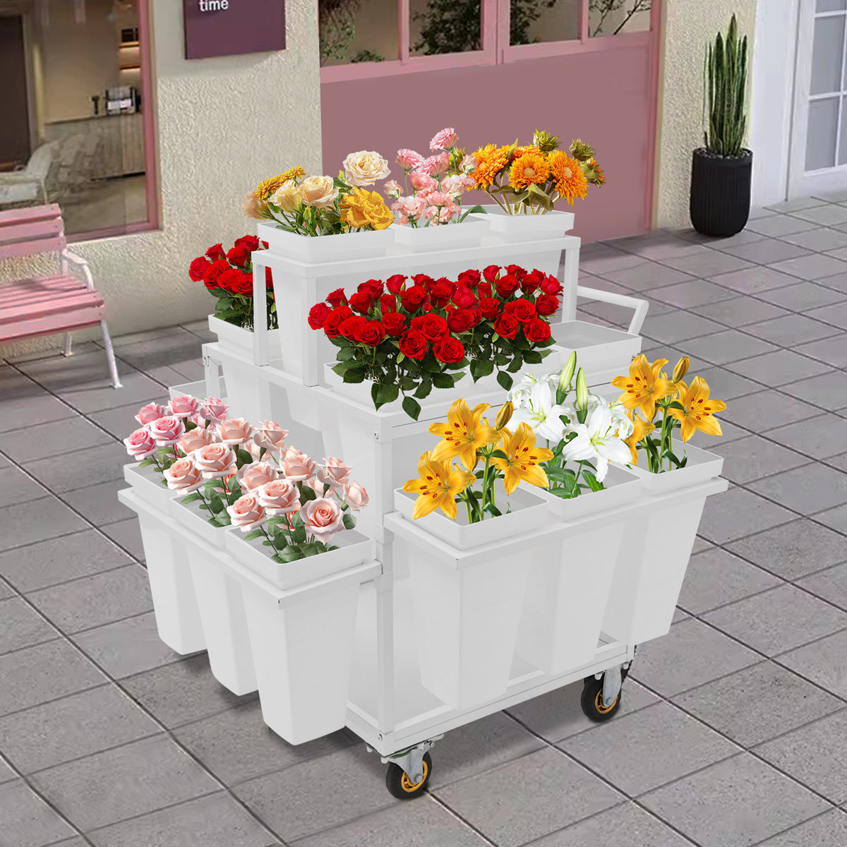 Arlmont & Co. Teman 4-Tier Rolling Flower Display Plant Rack Stand with ...