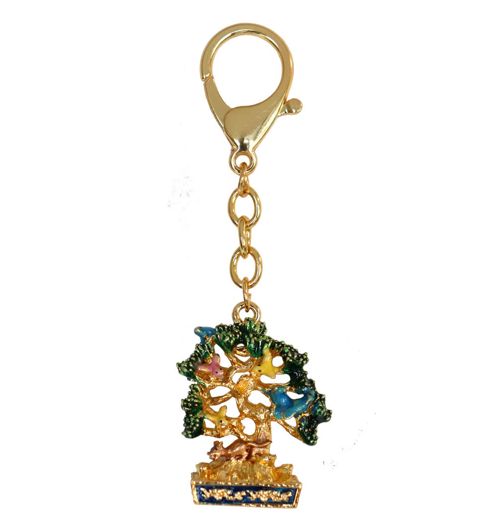 Feng Shui Import Wealth Tree with Mongoose and 6 Birds Key Chain | Wayfair