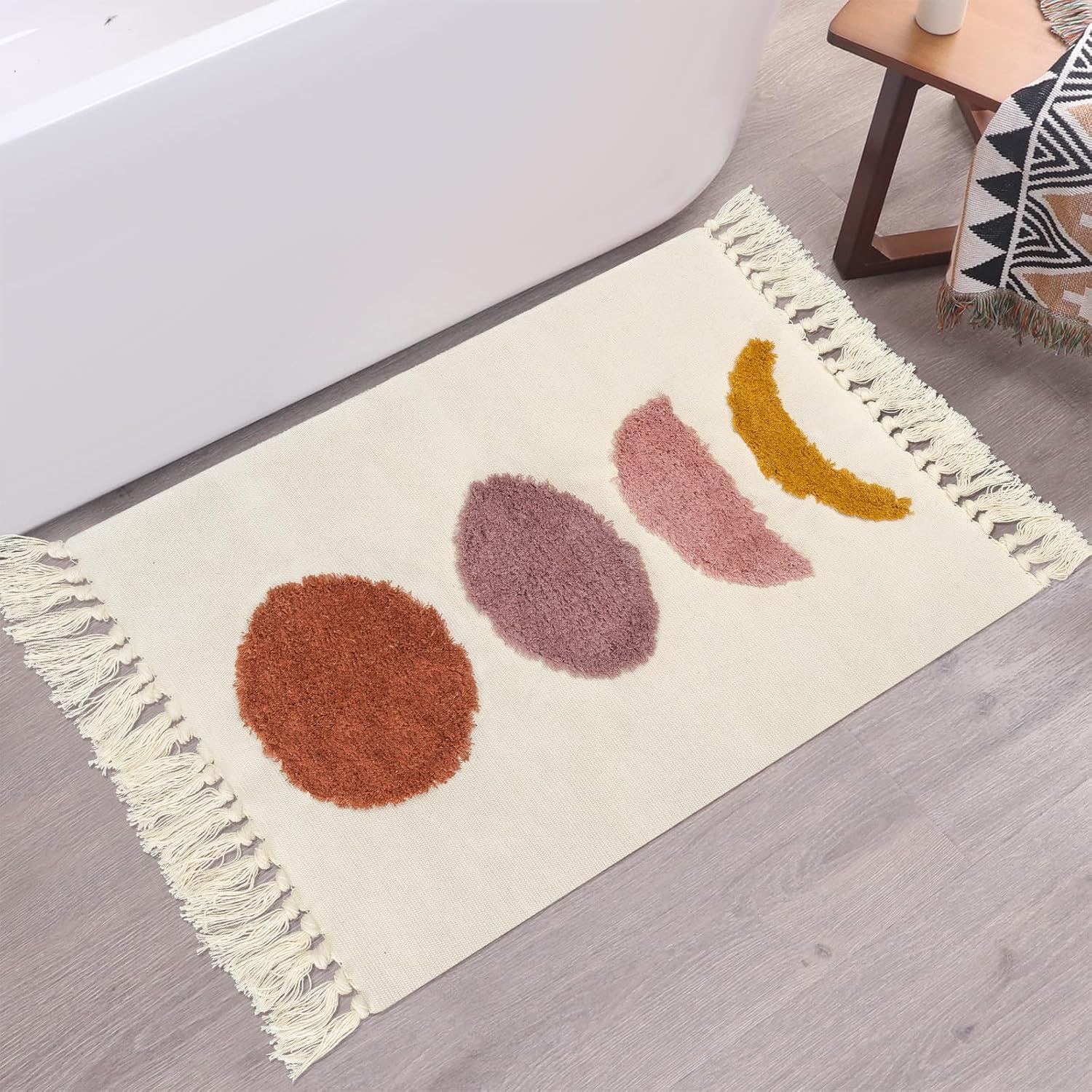 Dakota Fields Moon Phases Small Rugs For Bedroom Beige Woven Cotton Rug ...