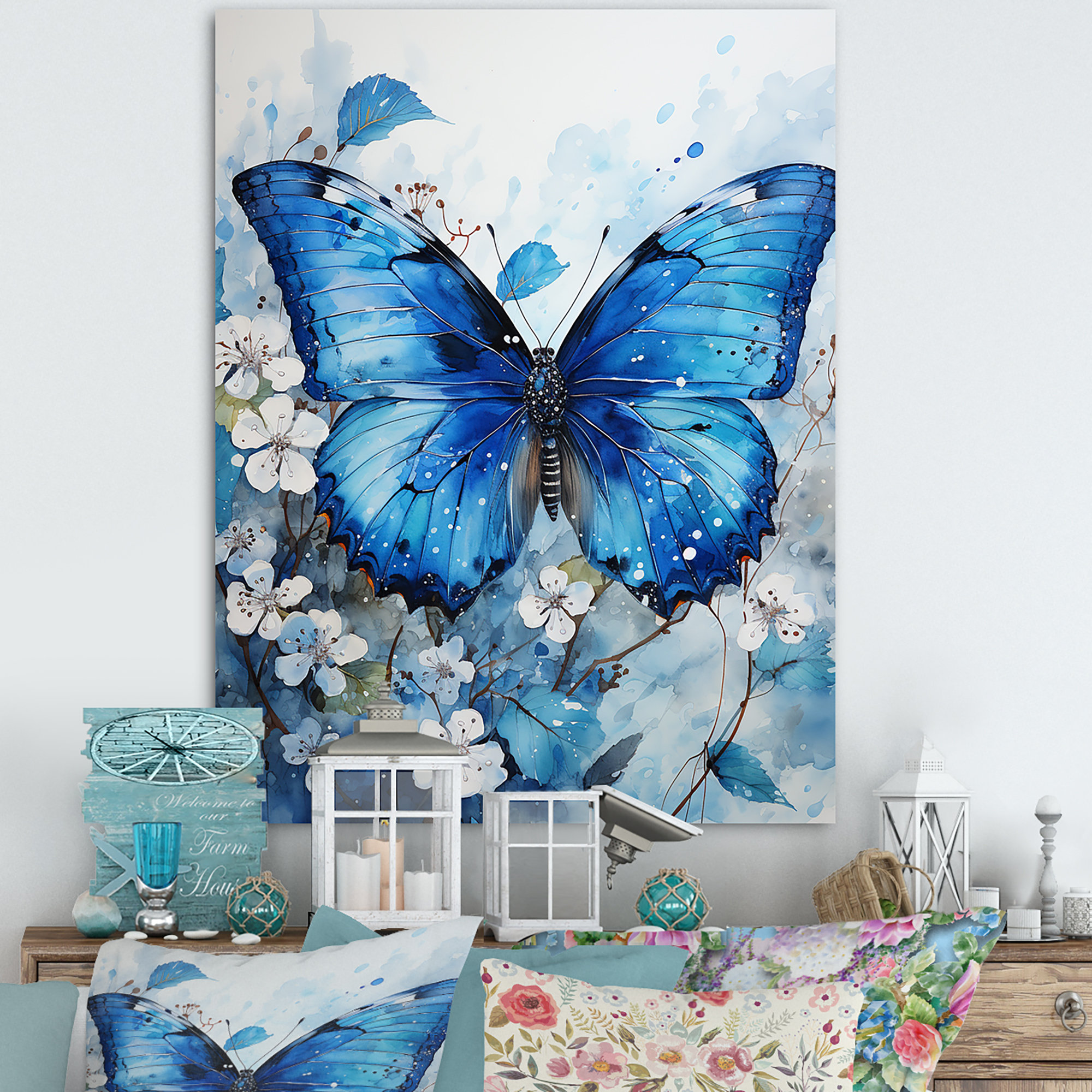 August Grove® Butterfly Sapphire Flutter I Framed On Canvas Print | Wayfair