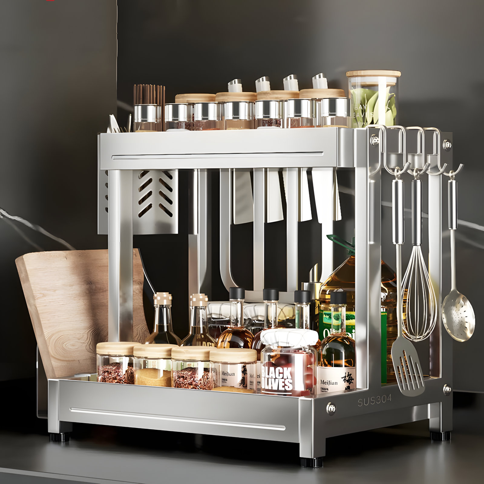 Rebrilliant Stainless Steel Kitchen Organizer With Double Layer Design ...