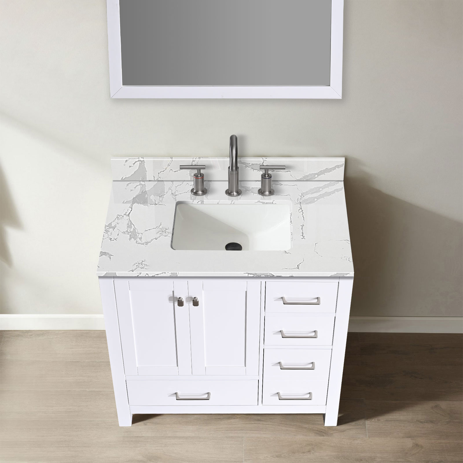 SOUEEUM 37'' Stone Single Vanity Top with Sink Faucet Holes | Wayfair