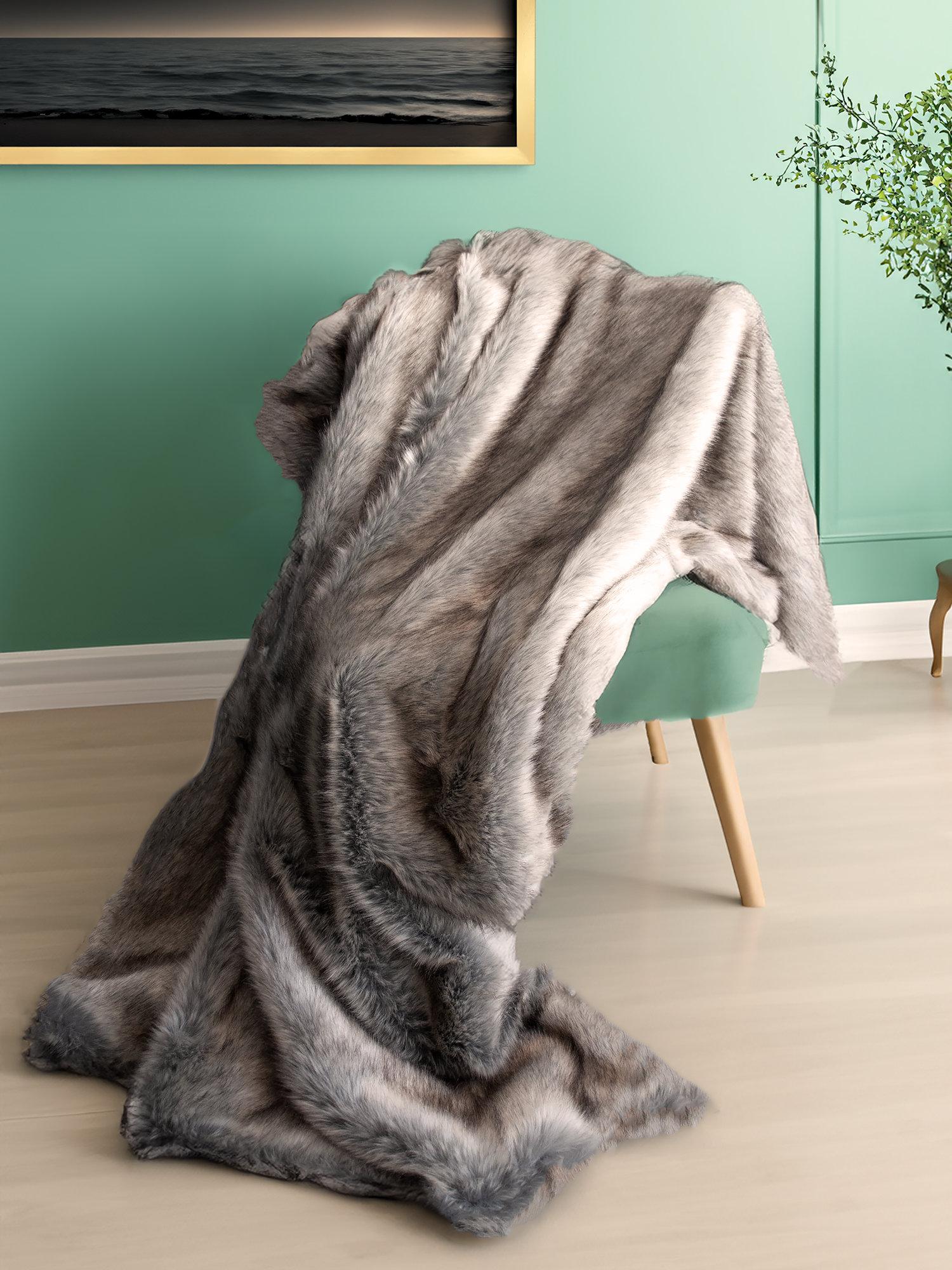 Thomas Collection® Foggy Mountain Wolf Luxury Faux Fur Throw Blanket ...