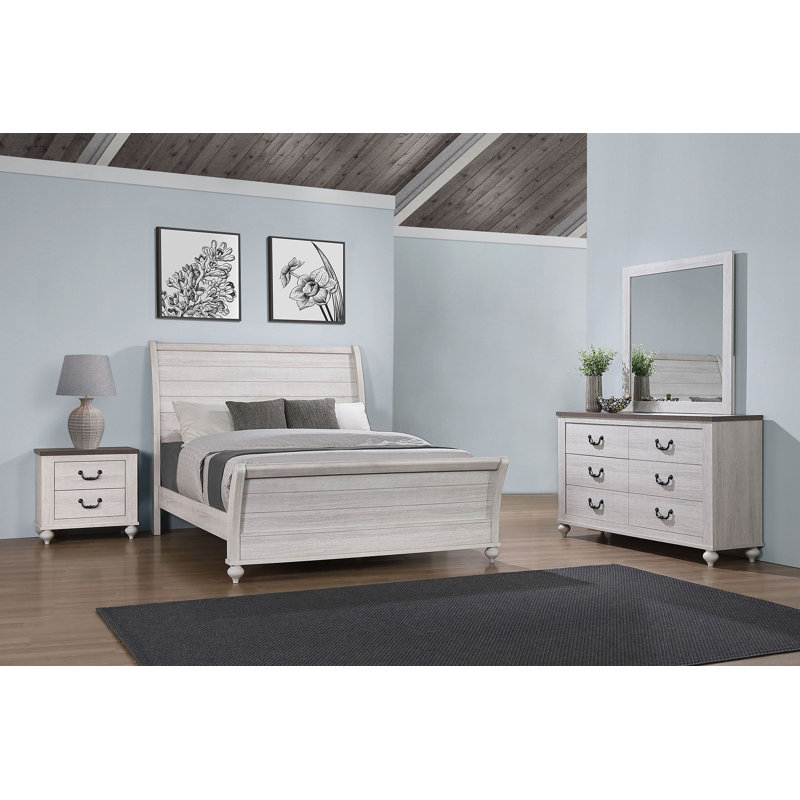 Alcott Hill Ceiran 4-Piece Queen Panel Bedroom Set Vintage Linen | Wayfair