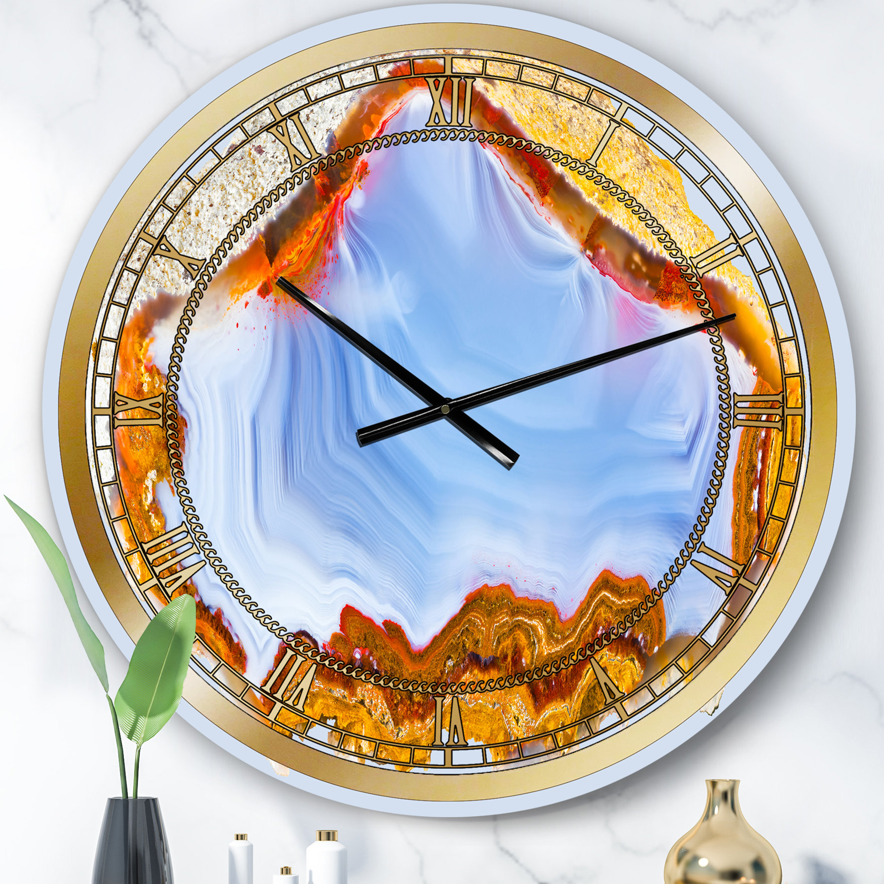 East Urban Home Bohemian Blue And Gold Gemstone - Modern wall clock ...