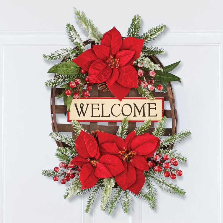 Winston Porter Nykeisha Hanging Poinsettia Wooden Welcome Door Decor ...