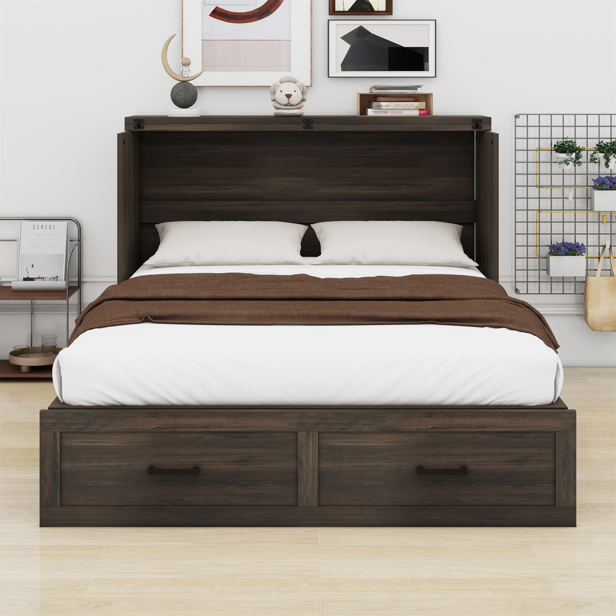 Gracie Oaks Murphy Cabinet Bed With Charging Station, Foldable Platform ...