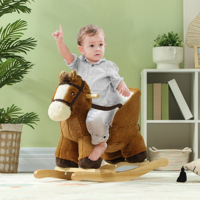 Qaba Baby Rocking Horse, Kids Ride-on w/ Sound & Safety Belt, Brown ...