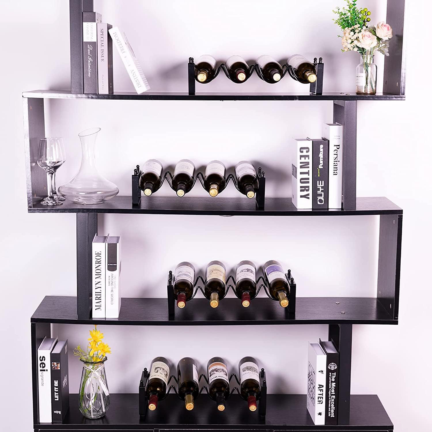 Prep & Savour 4 Tier Wine Rack, 3-In-1 16 Bottles Wine Storage, Wine ...