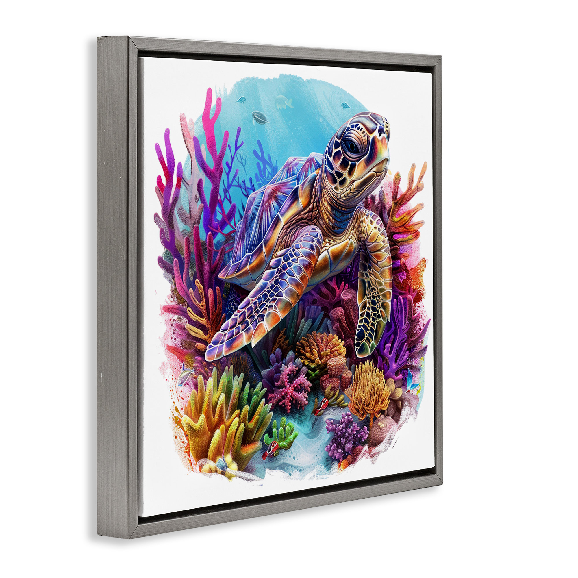 Bay Isle Home™ Turtle & Purple Coral Framed Floater Canvas Wall Art by ...