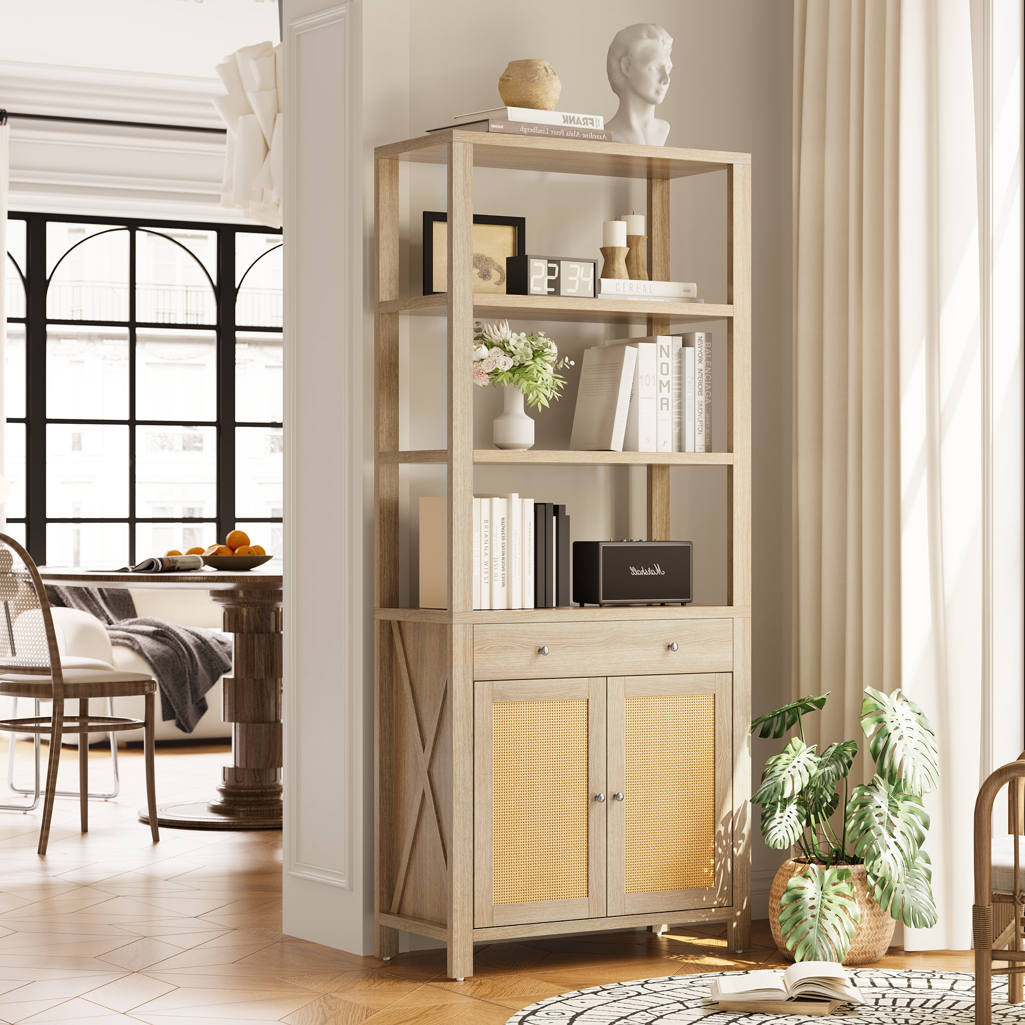 Gracie Oaks Jamaari Rattn Rustic Wood Bookshelves Bookcase & Reviews ...