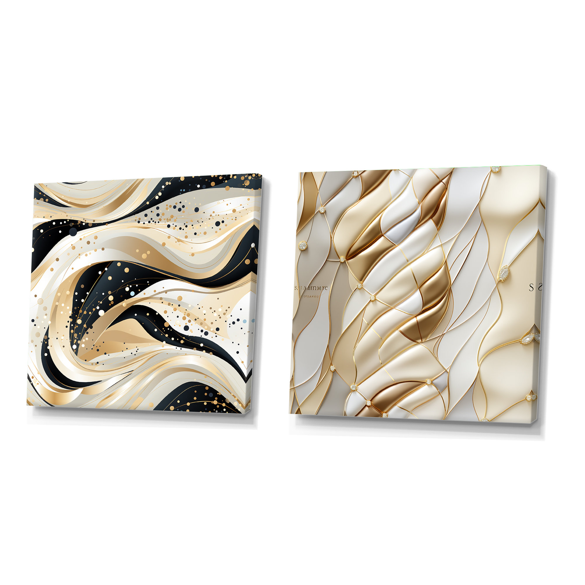 Design Art Gold And White Champagne Marble Waves - Abstract Collages ...