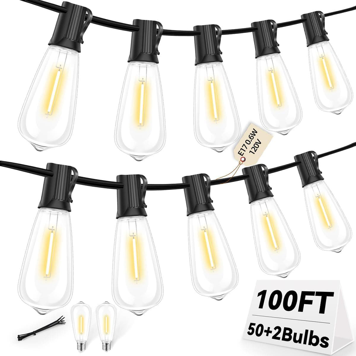 The Holiday Aisle® 100Ft Led Outdoor String Lights With 50+2 Bulbs, E17 ...