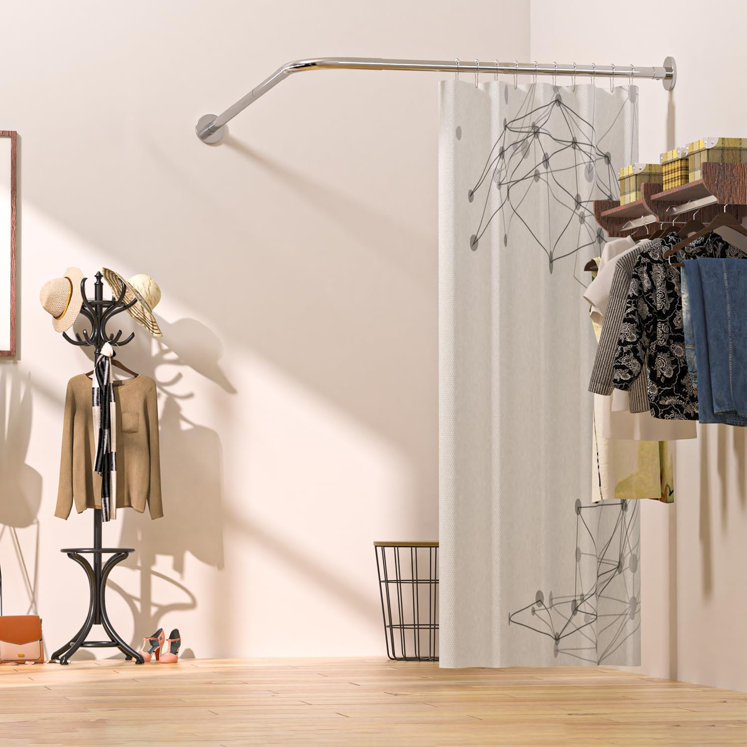 INFOOR 304 Stainless Steel Stretchable L-Shaped Corner Shower Curtain ...