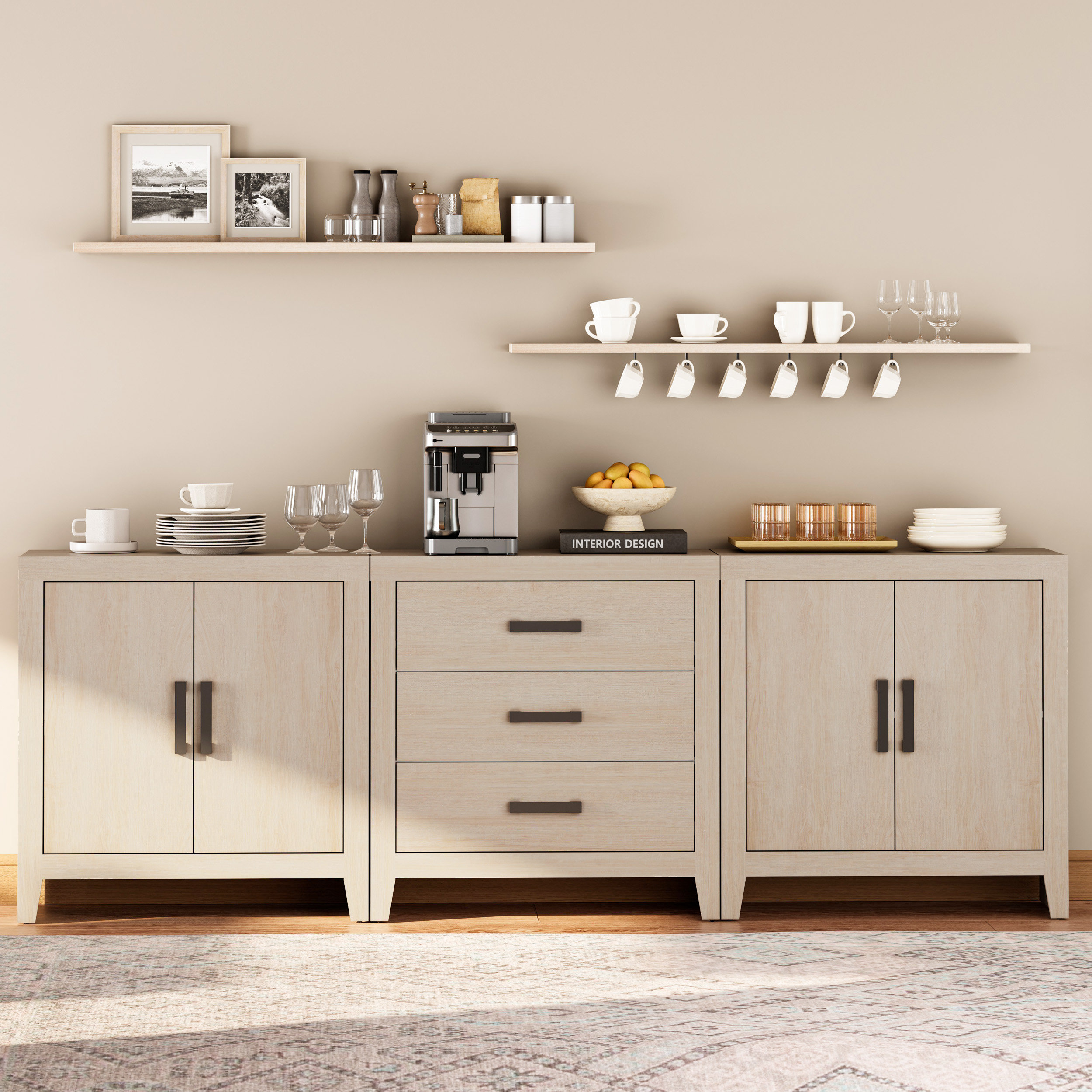 Charlton Home® Eaton 3-Piece Modular Sideboard With Drawers & Doors ...