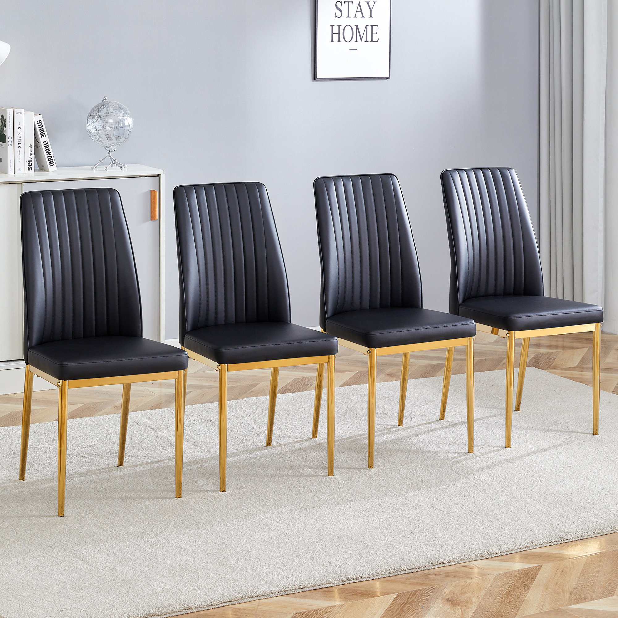 Ivy Bronx 4 - Unit Dining Chair Set: Black, PU High - Back Seats ...