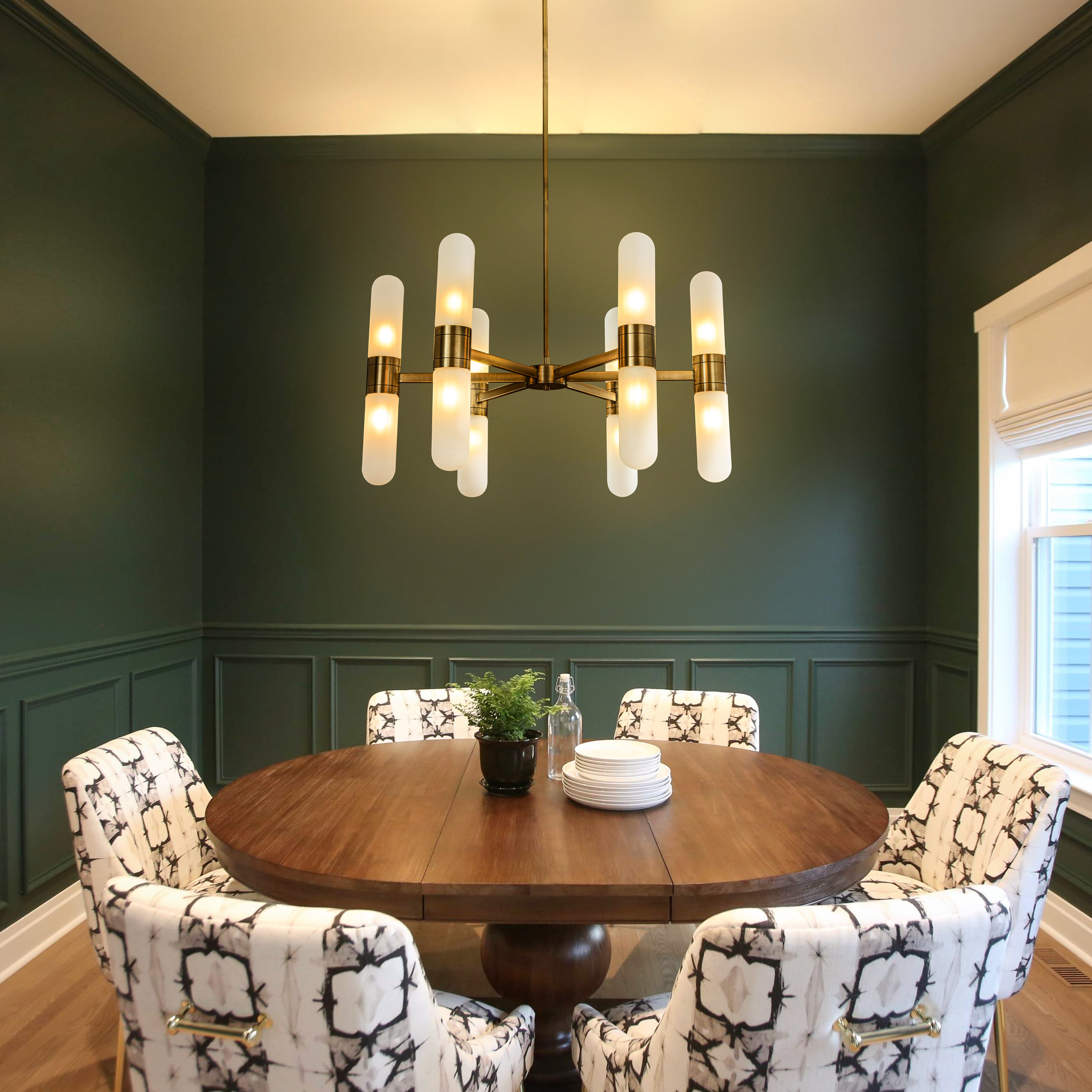 Everly Quinn Larzie 12-Light 34'' Modern Round Dining Room Chandelier ...