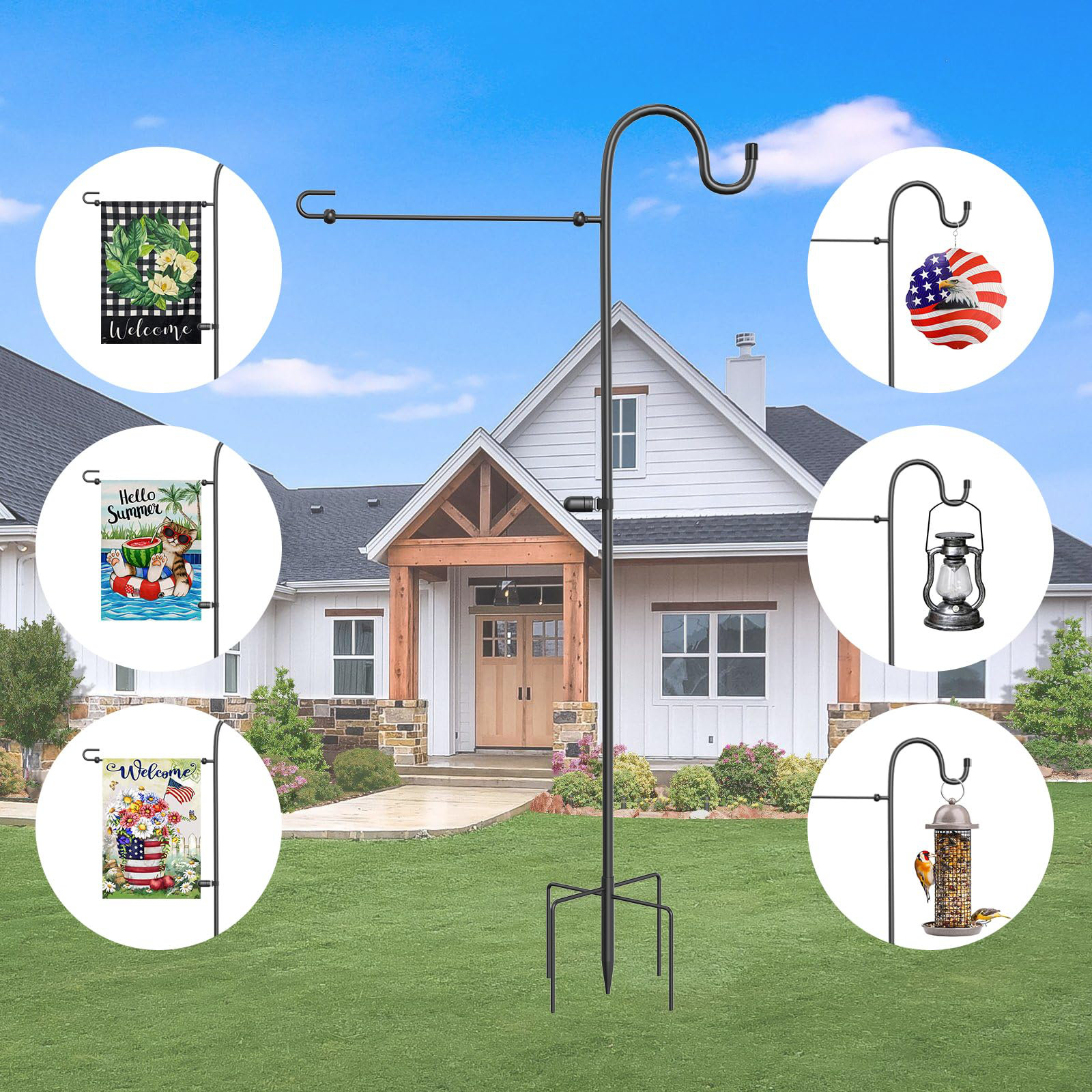 Lark Manor™ Garden Flag Holder Stand With Shepherds Hooks,Metal Lawn ...