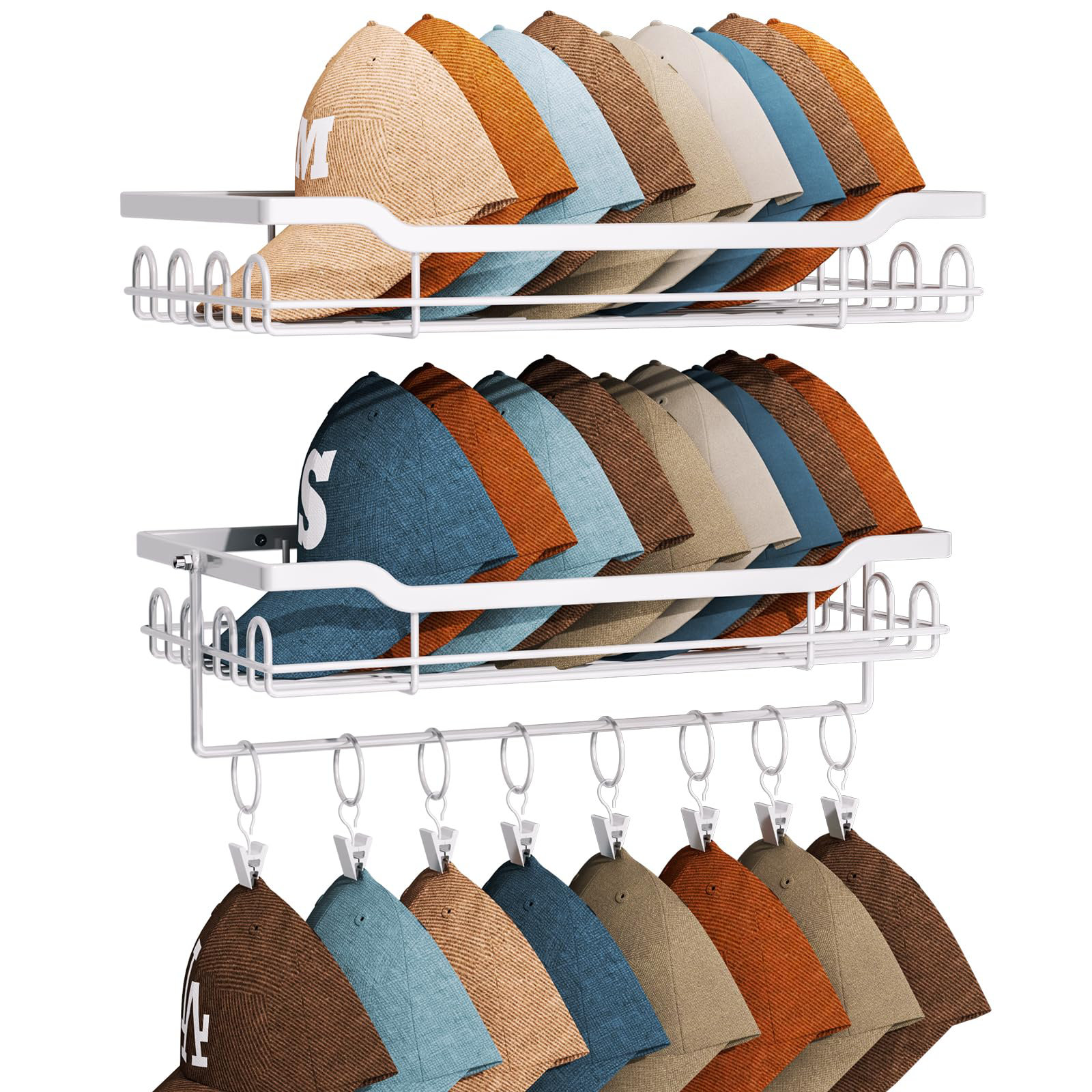Rebrilliant 2-Pack Wall-Mounted Metal Hat Rack With Hooks And Clips To ...