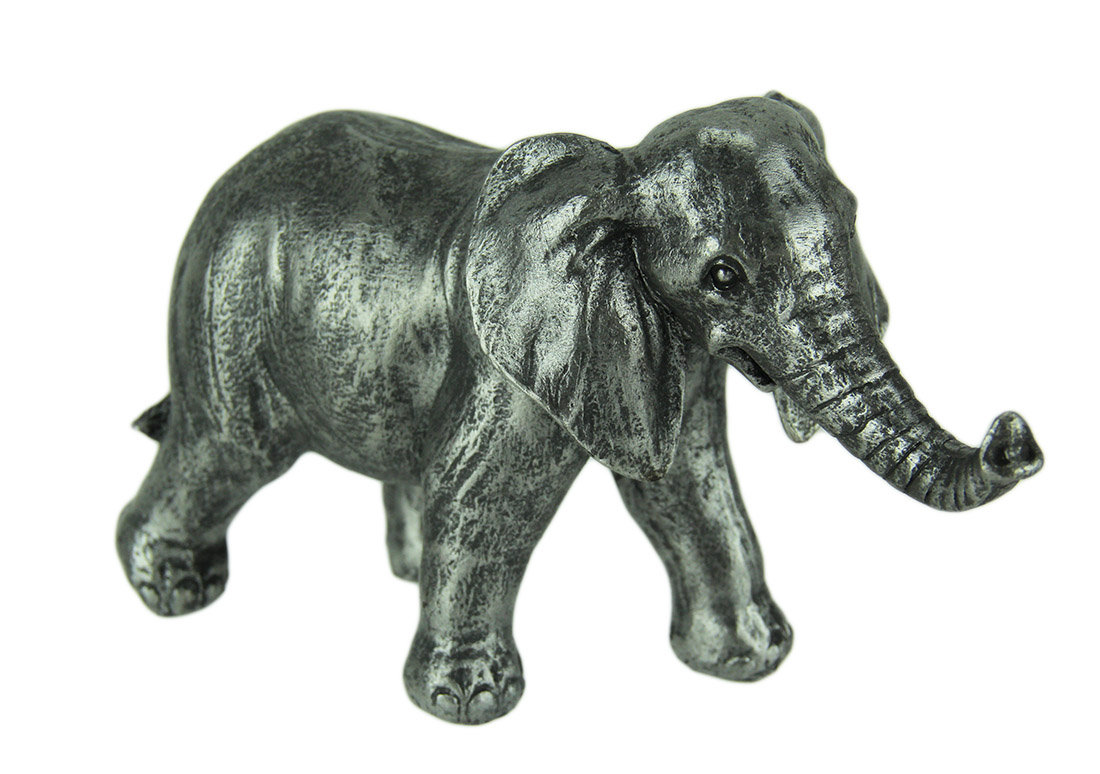 Bungalow Rose Antique Metallic Silver Finish Walking Elephant Statue ...