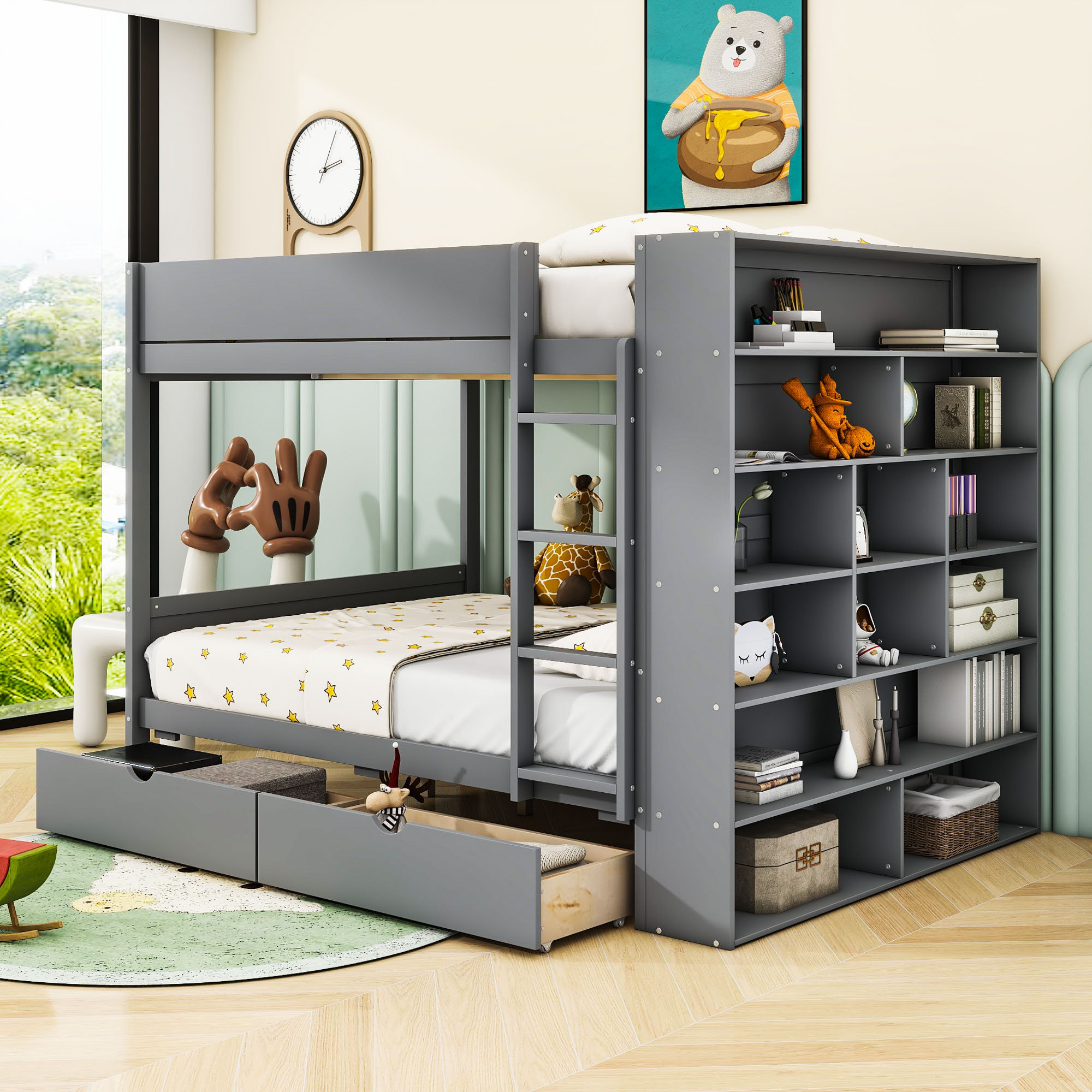 Harriet Bee Kaylub Bunk Bed With Built-In Storage Drawers,Shelves And ...
