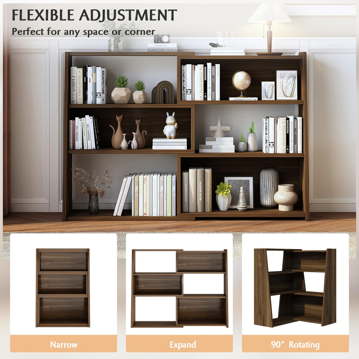 Latitude Run® Wooden Extendable Shelf Bookcase | Wayfair
