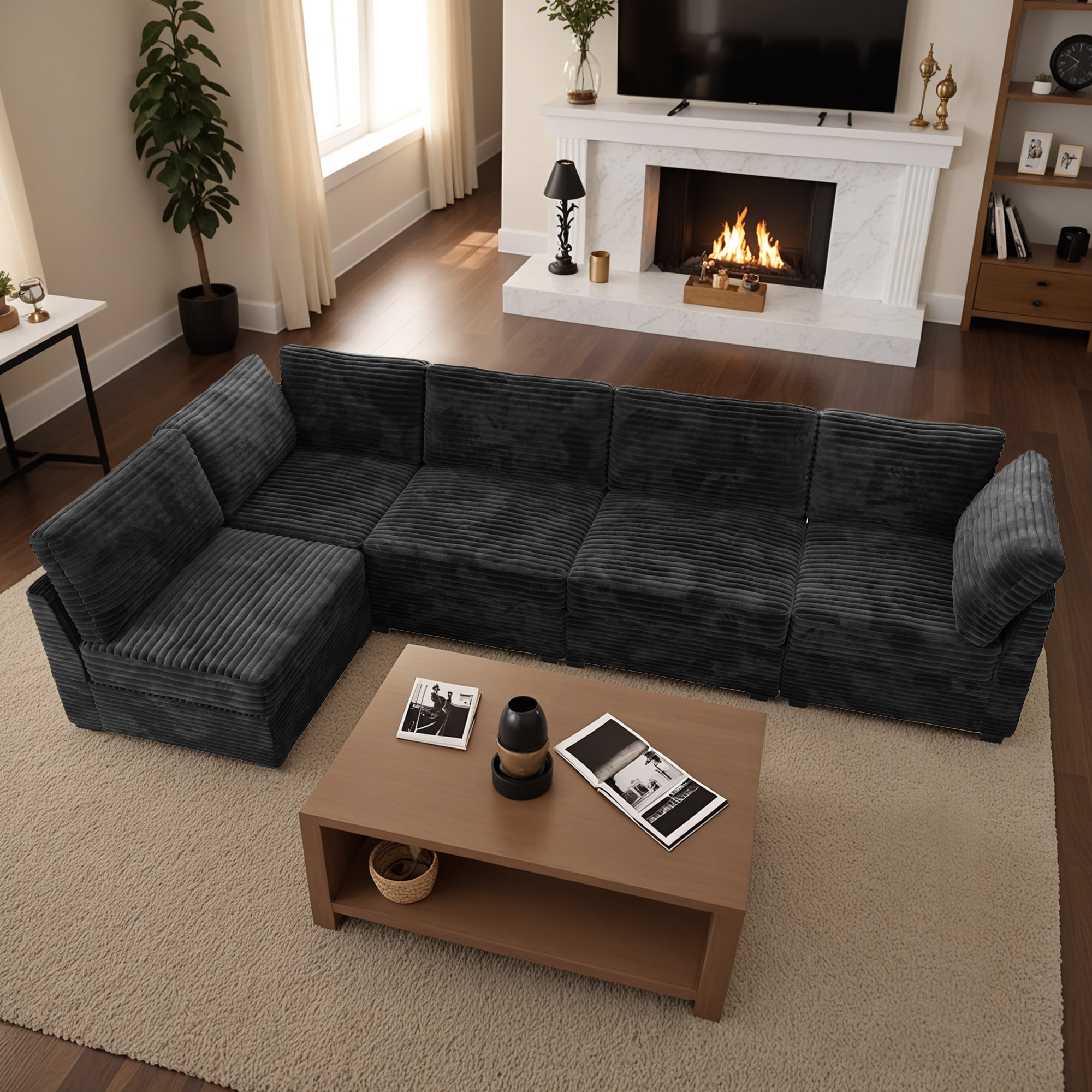 Mercer41 130'' Large L-Shaped Modular Sectional Couch With Ottoman ...