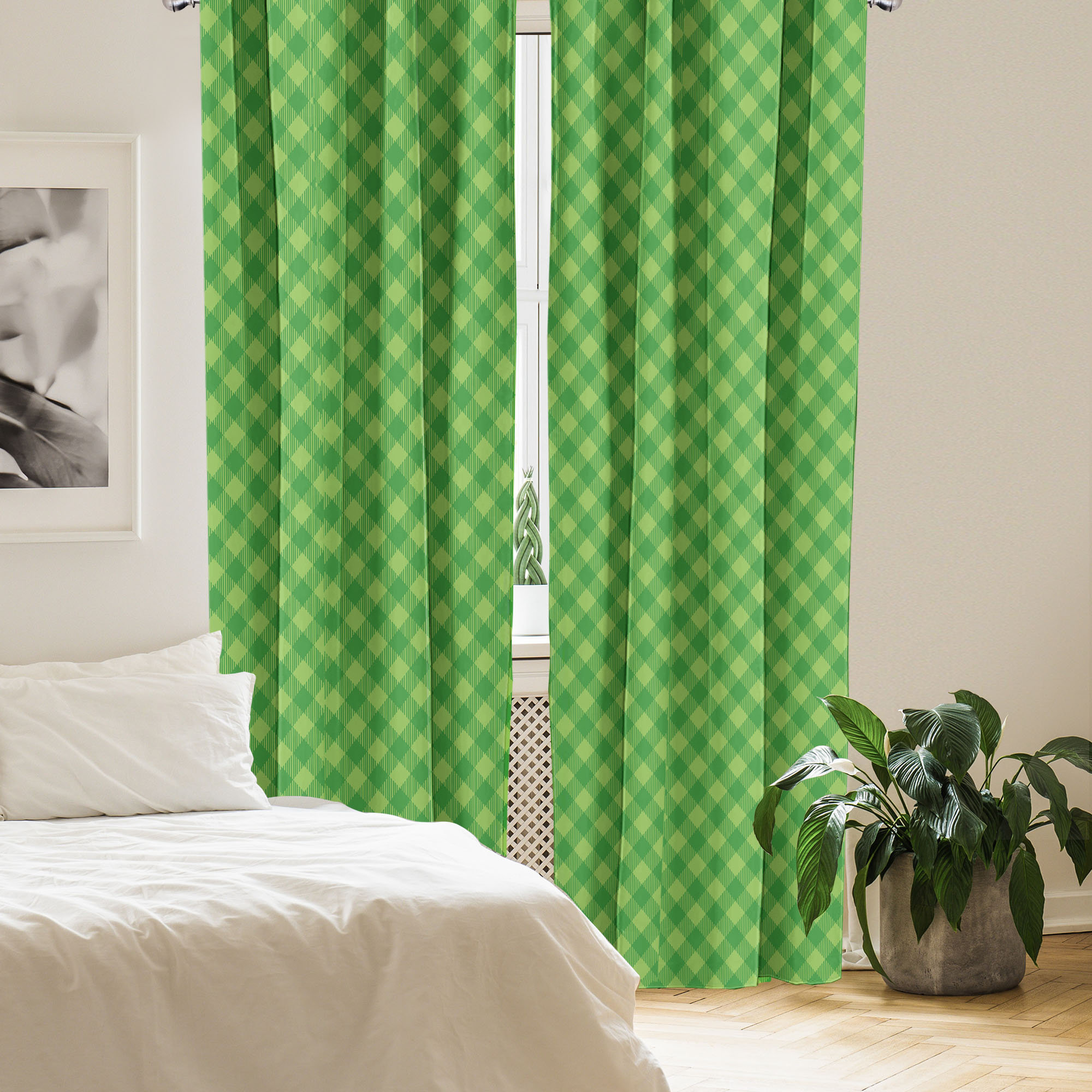 Red Barrel Studio® Irish 4-Panel Curtains, Retro Green Checkered, Green ...