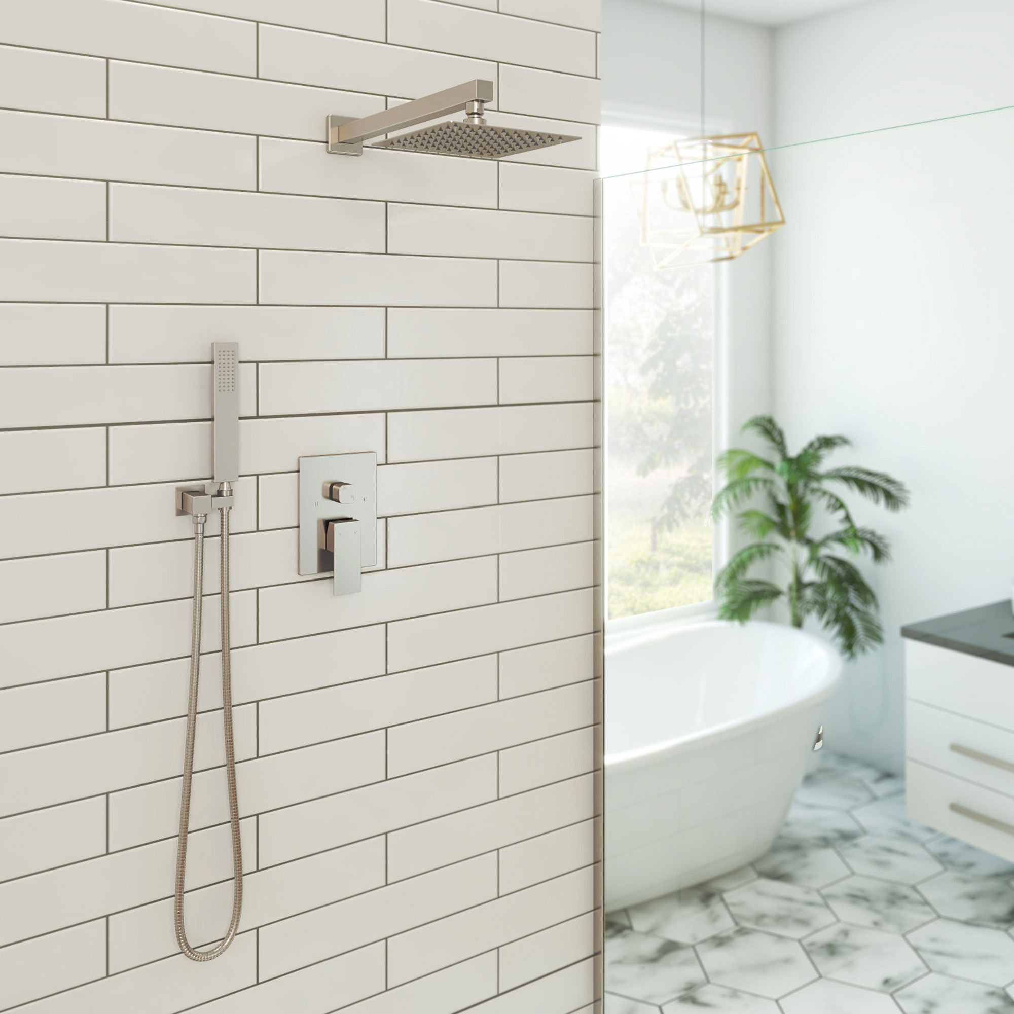 DreamLine Aquata Rain Fall Shower Faucet Set with Hand Shower (Valve ...