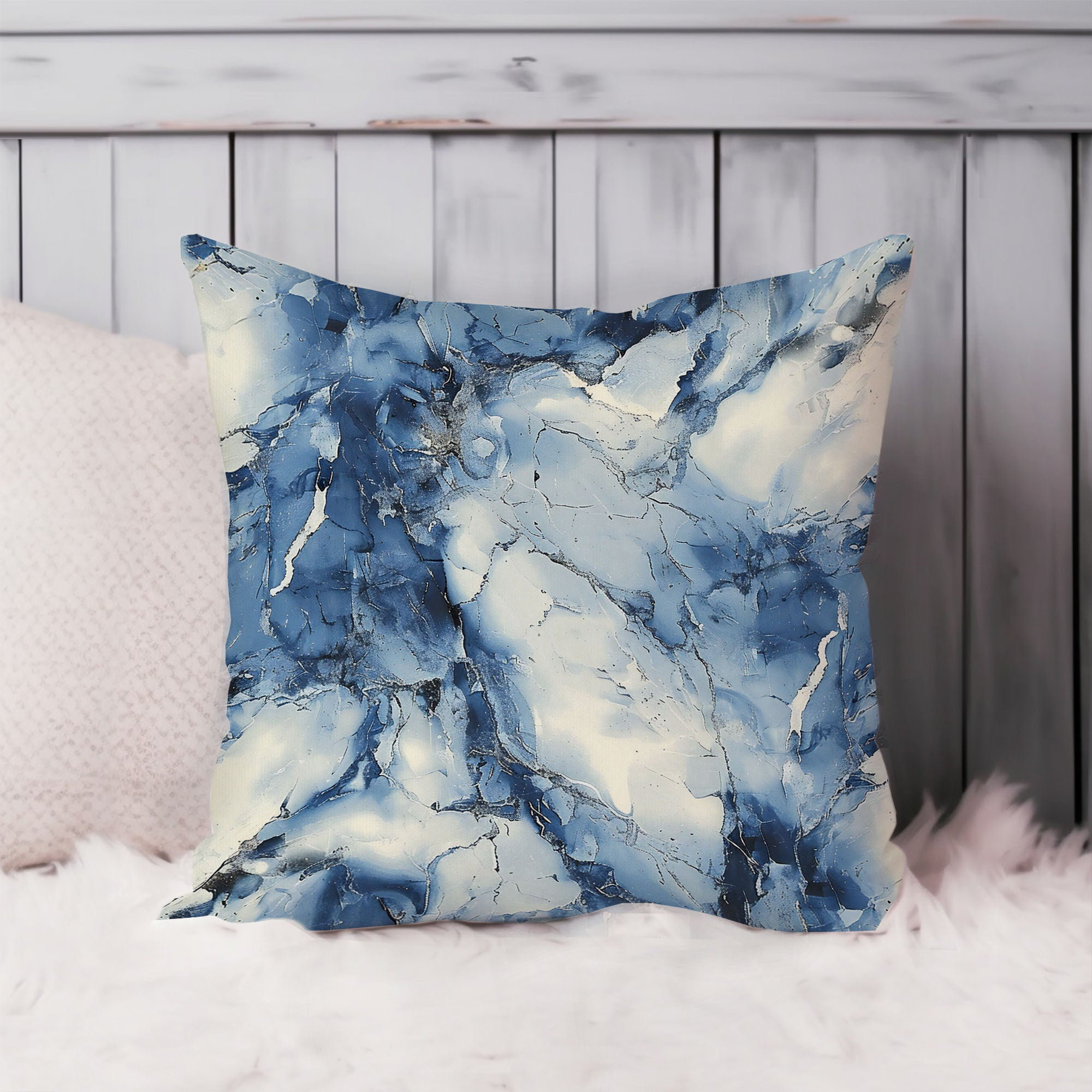 Ethan Taylor Abstract Blue Marble Crystal Geodes Pattern I Pillow Cover ...
