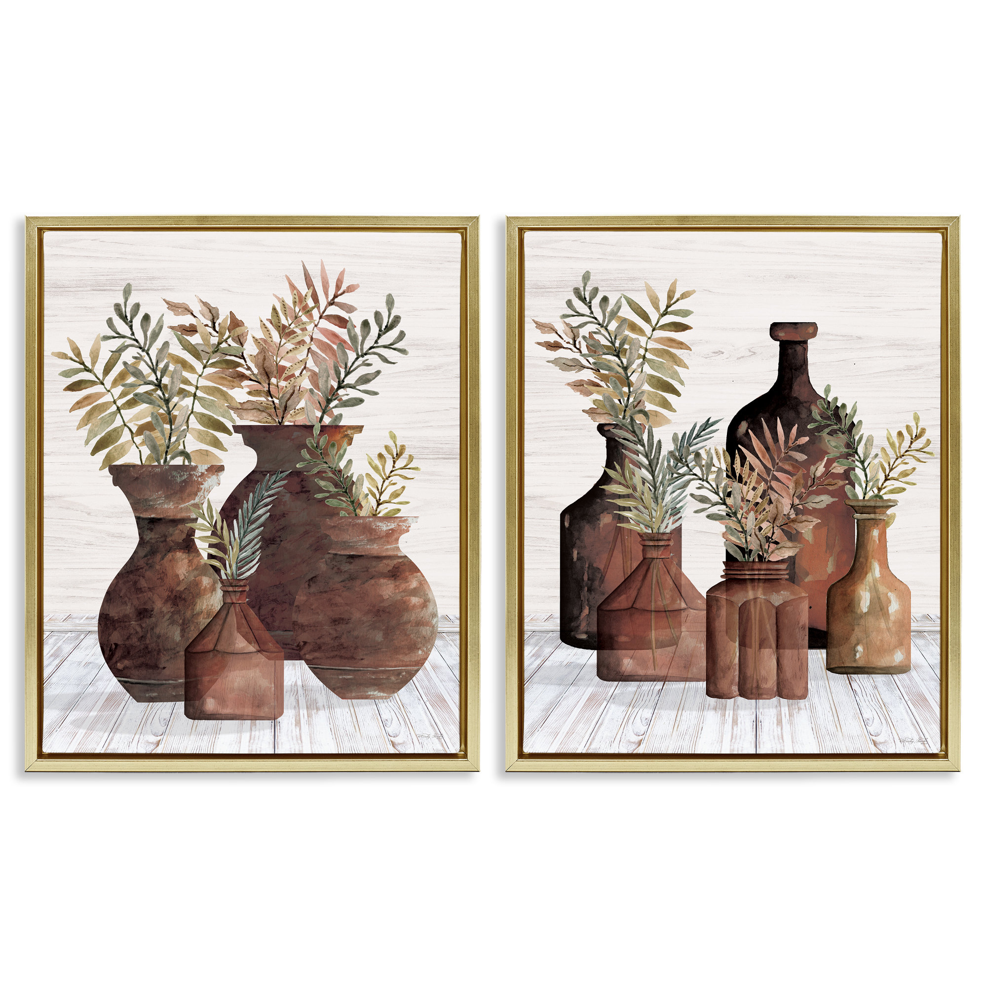 Lark Manor™ Rustic Jars of Flowers 2 PC Framed Floater Canvas Set by ...