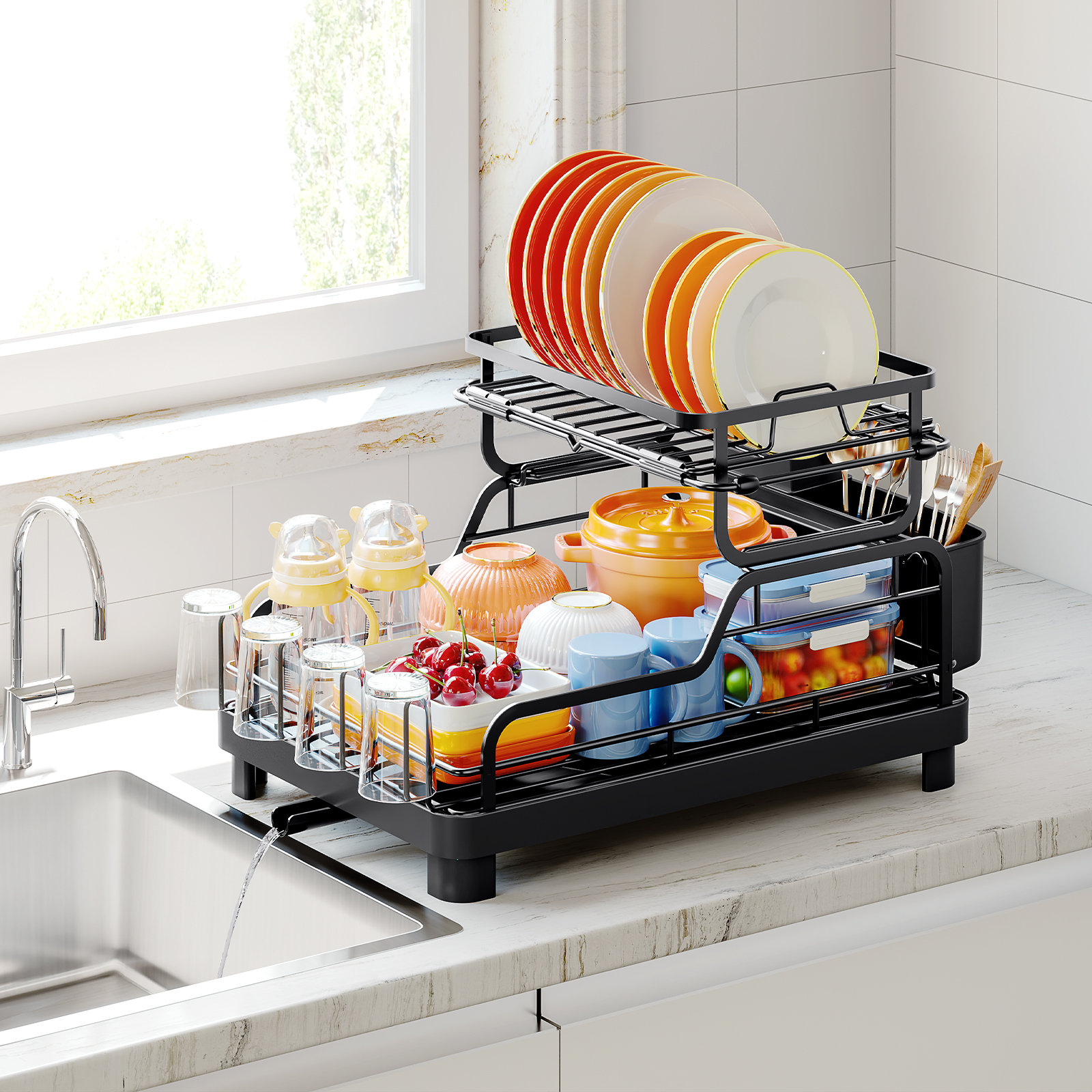 KINGRACK 2-Tier Dish Drying Rack,Metal Kitchen Dish Rack,Plate Rack ...