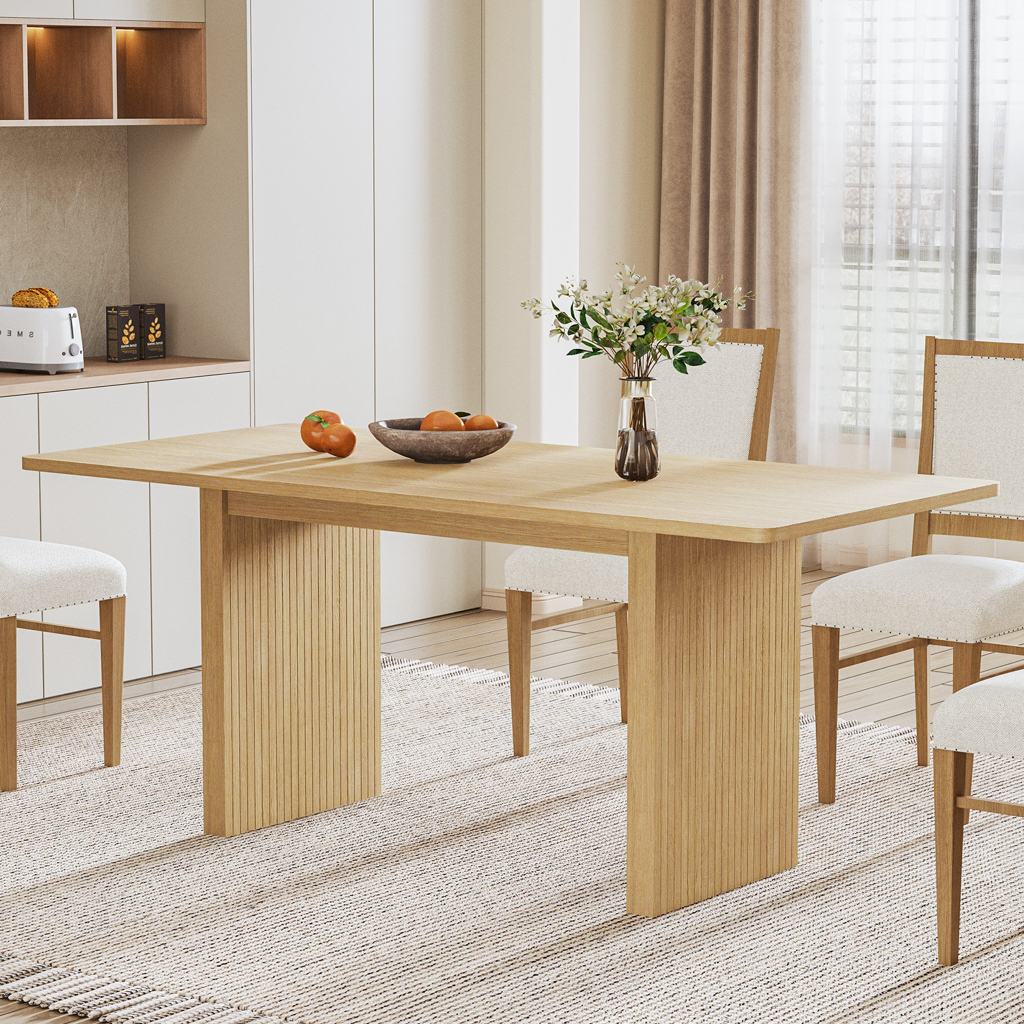 Ebern Designs Modern solid wood rectangular kitchen table that can seat ...