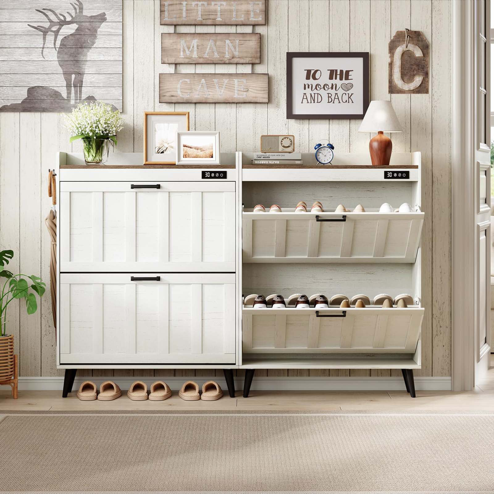 George Oliver Shoe Storage Cabinet With 2 Flip Drawers, Deodorizing ...