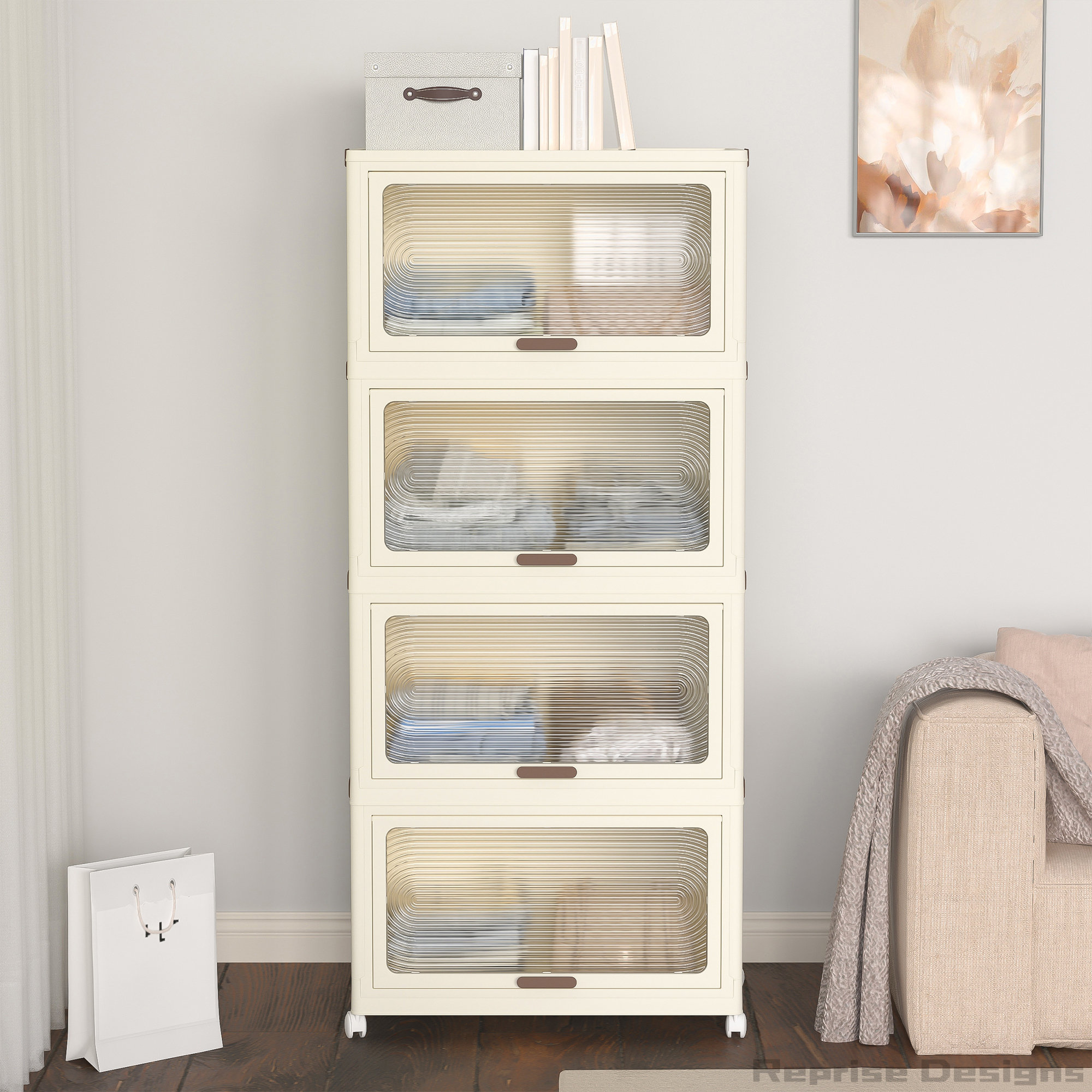 Reprise Designs 4 Tier Stackable Plastic Storage Boxes with Wheels ...