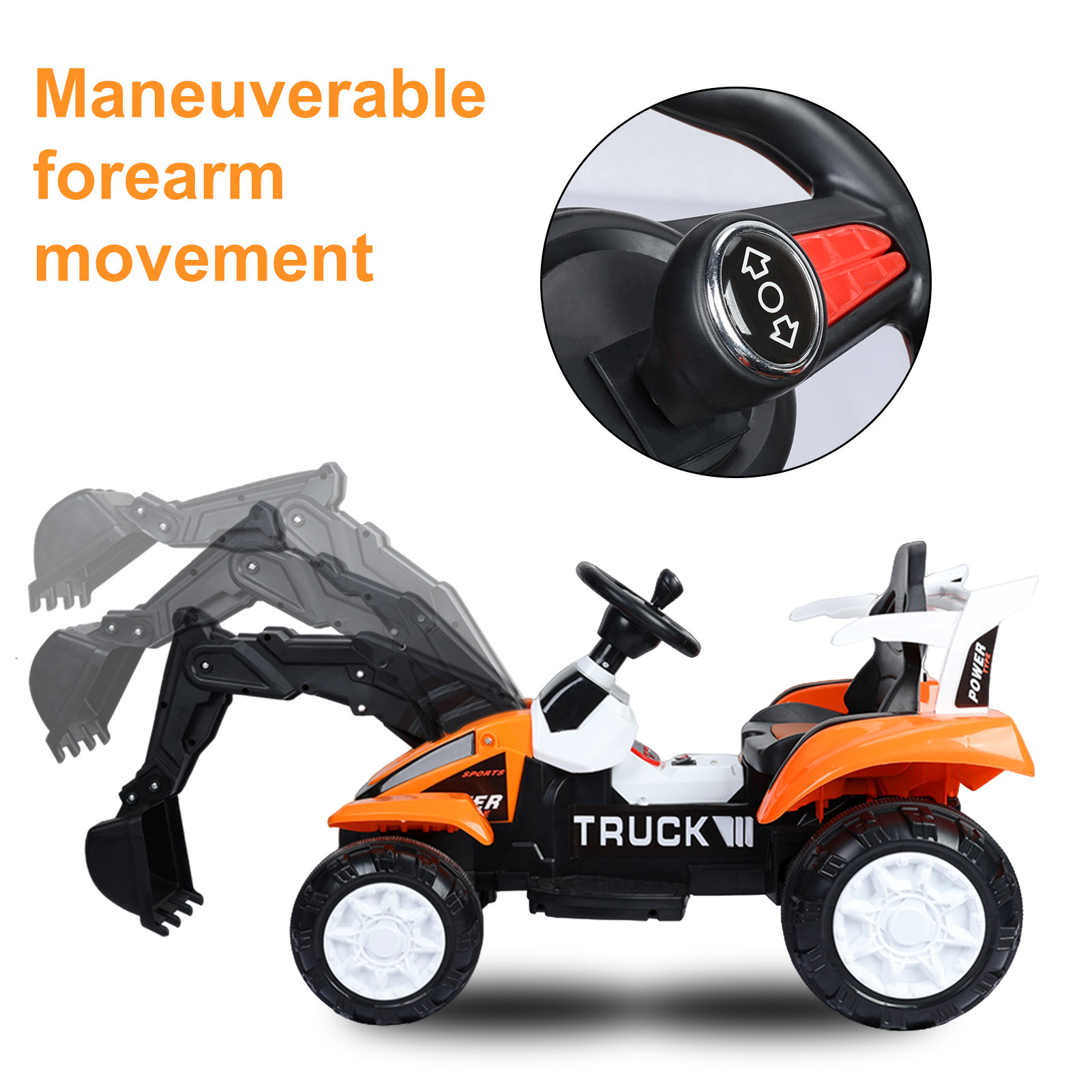 Orren Ellis Ride On Excavator, Battery Powered Digger, Forward ...