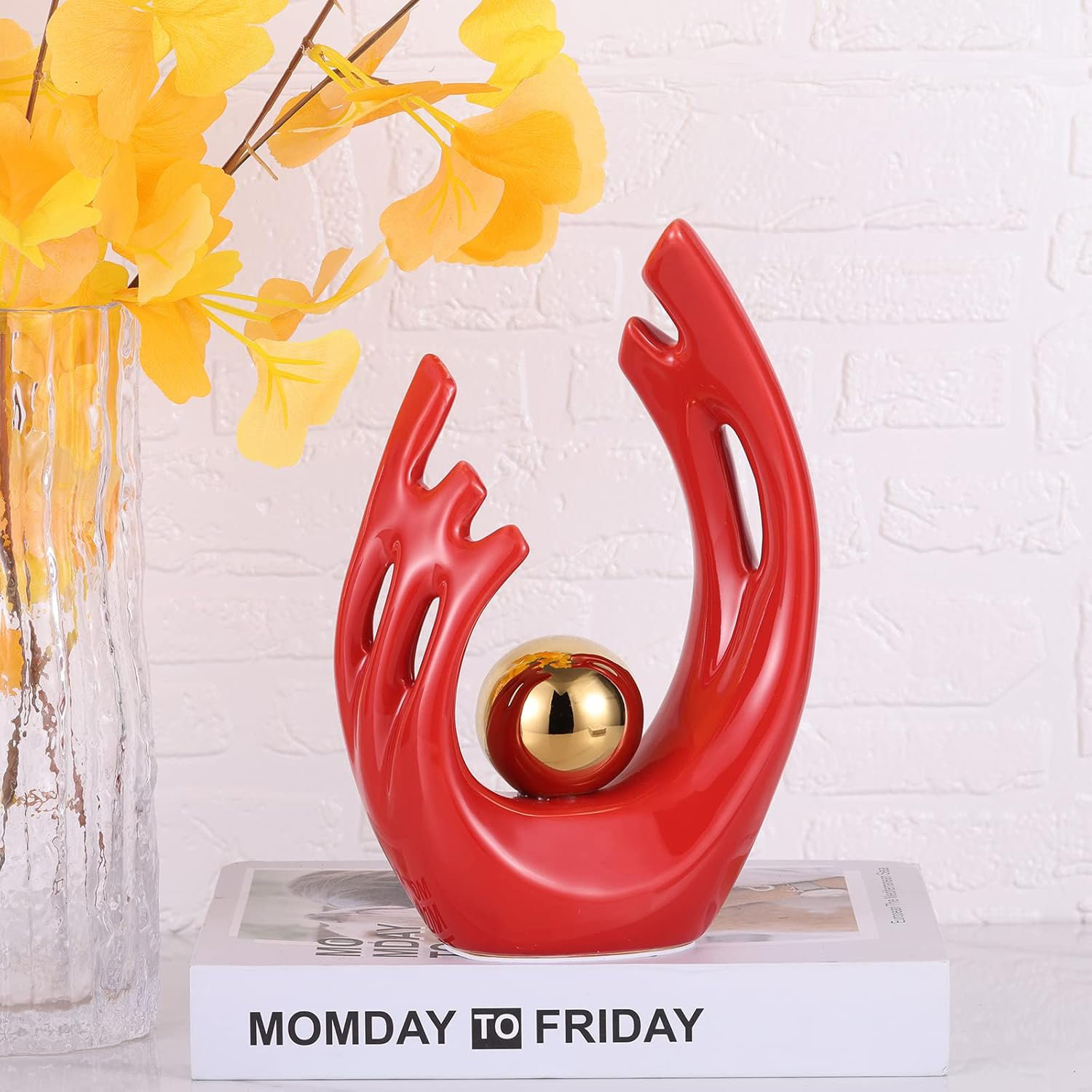 Mercer41 9.5" Red & Gold Abstract Ceramic Sculpture | Wayfair