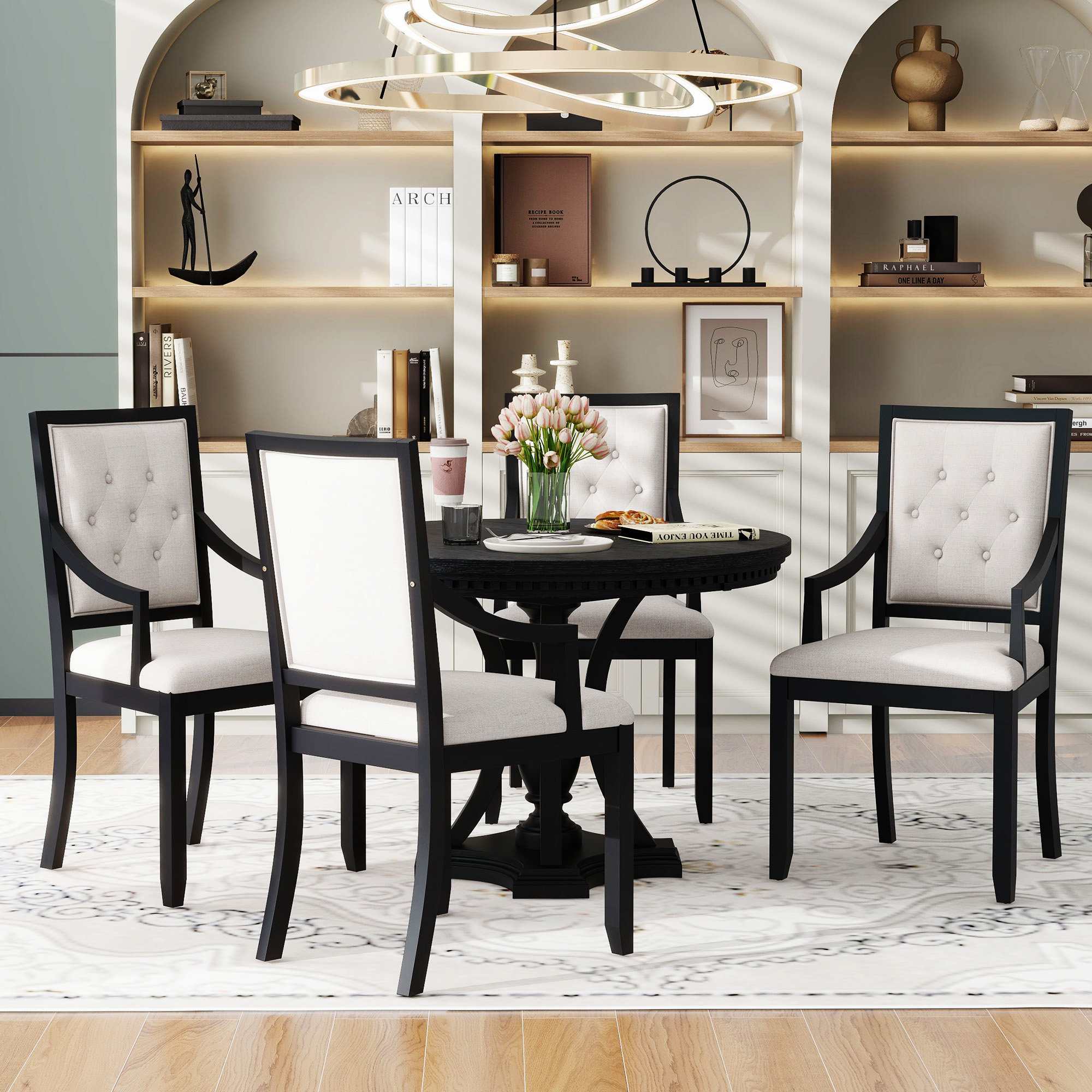 Lark Manor™ Retro 5-Piece Dining Set Extendable Round Table And 4 ...