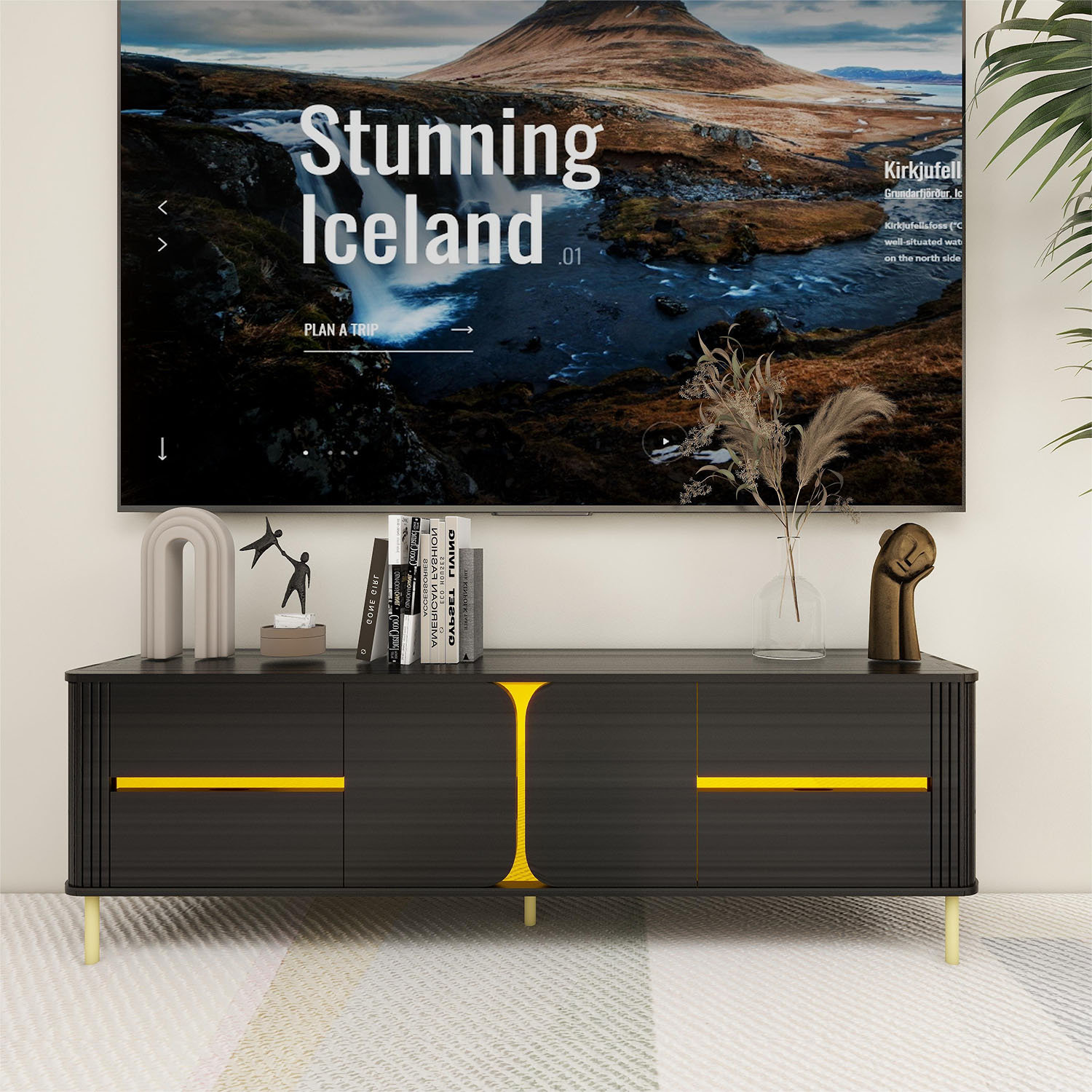 Mercer41 Black U-can Living Room Tv Cabinet For 80 Inch Tv With Drawers ...