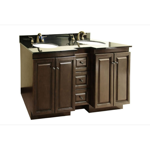 Tile & Top 61'' Granite Double Vanity Top with Sink and 3 Faucet Holes ...