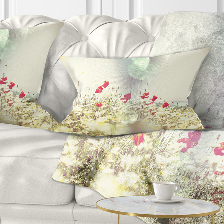 Design Art Red and White Poppy Flowers Field - Floral Printed Throw ...