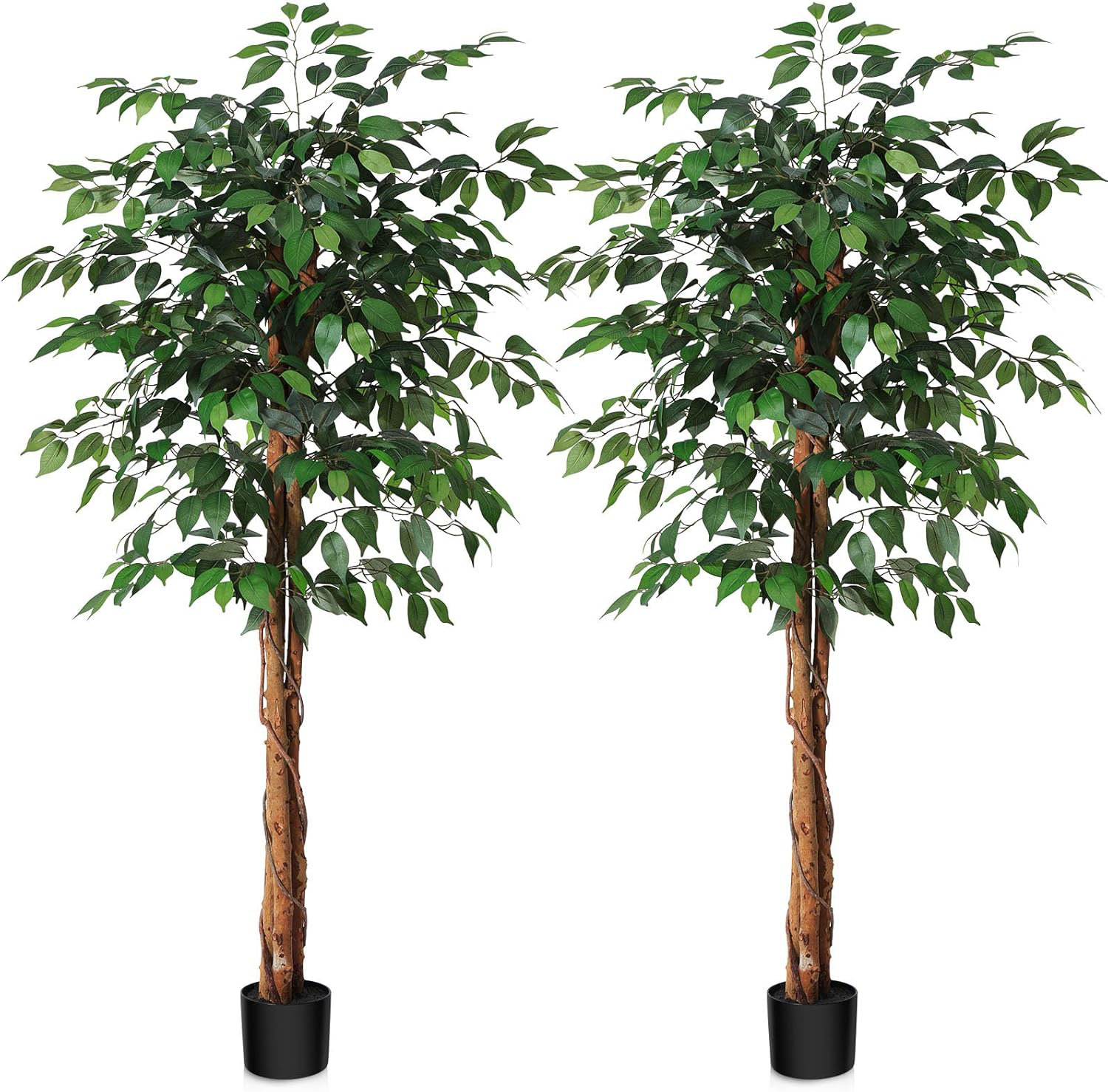 Primrue Artificial Ficus Tree with Natural Wood Trunk, Silk Fake Ficus ...