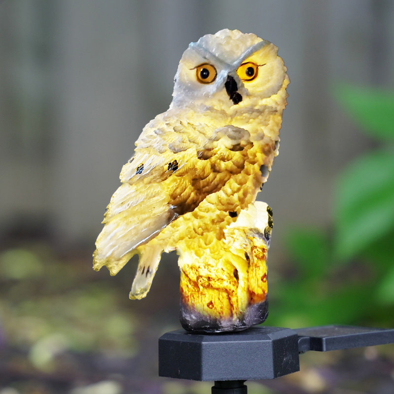 Trinx Pioche Magical White Owl Solar Light Garden Statue With Black ...