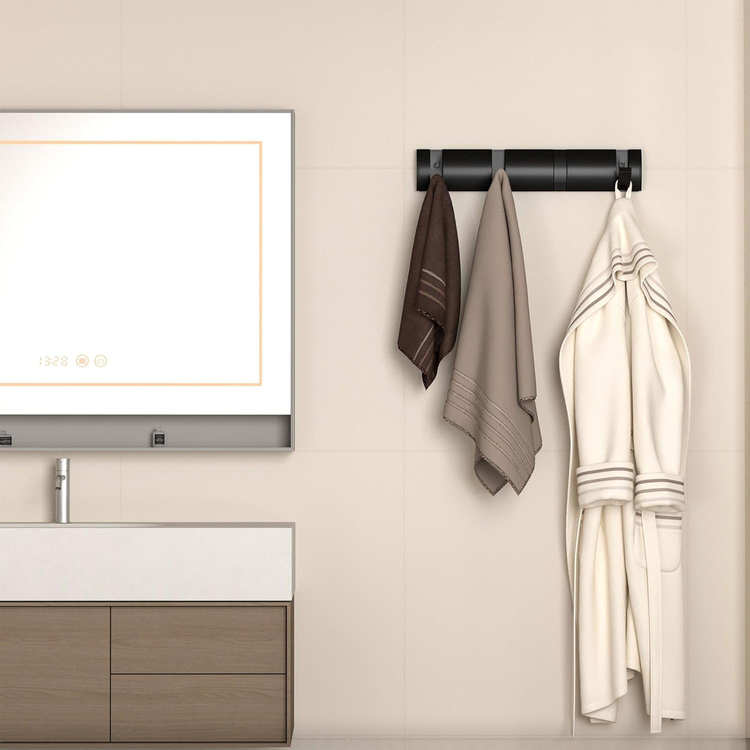 Ebern Designs Black Wall Coat Rack with 4 Folding Hooks Modern Heavy ...