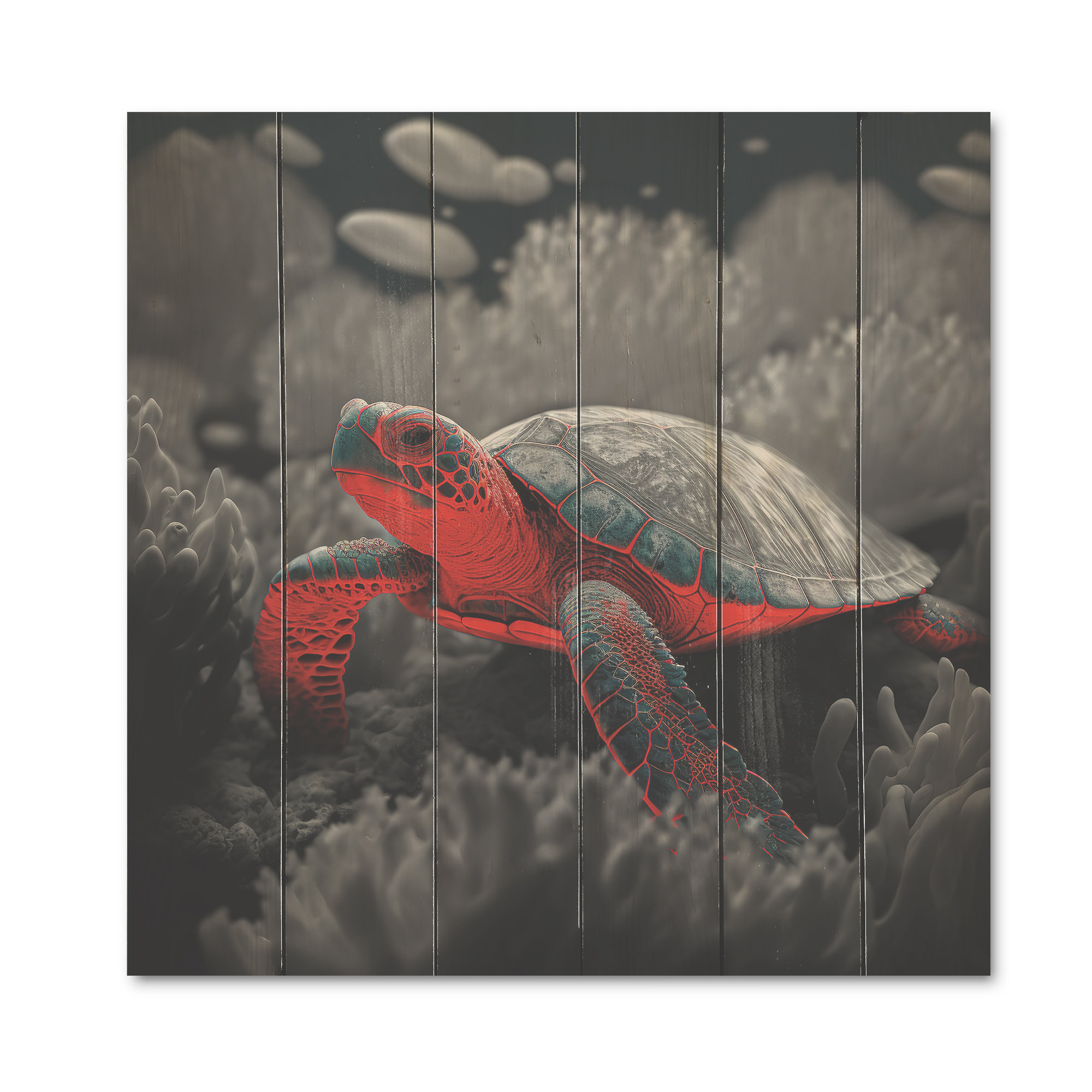 Bay Isle Home™ Black And Red Deep Sea Turtle IV - Animals Turtle Wood ...