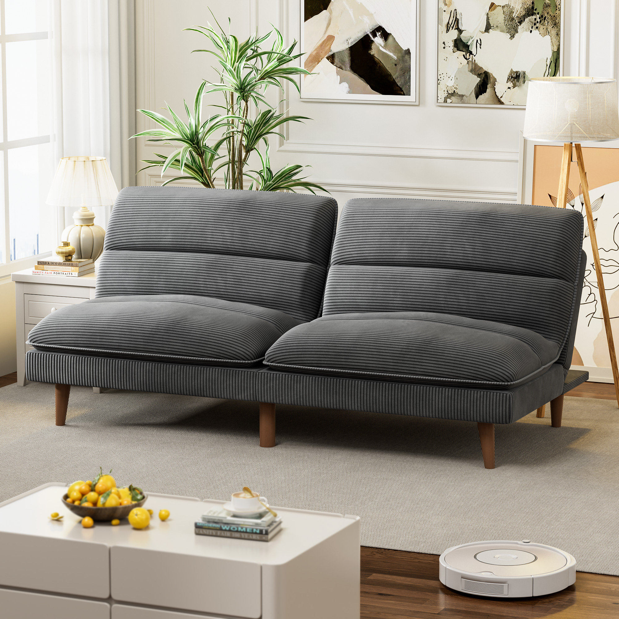 George Oliver Futon Sofa Bed Modern Corduroy Couch Convertible Folding ...