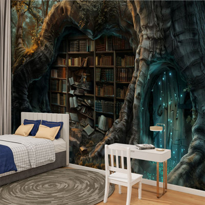 fantasy library wall art